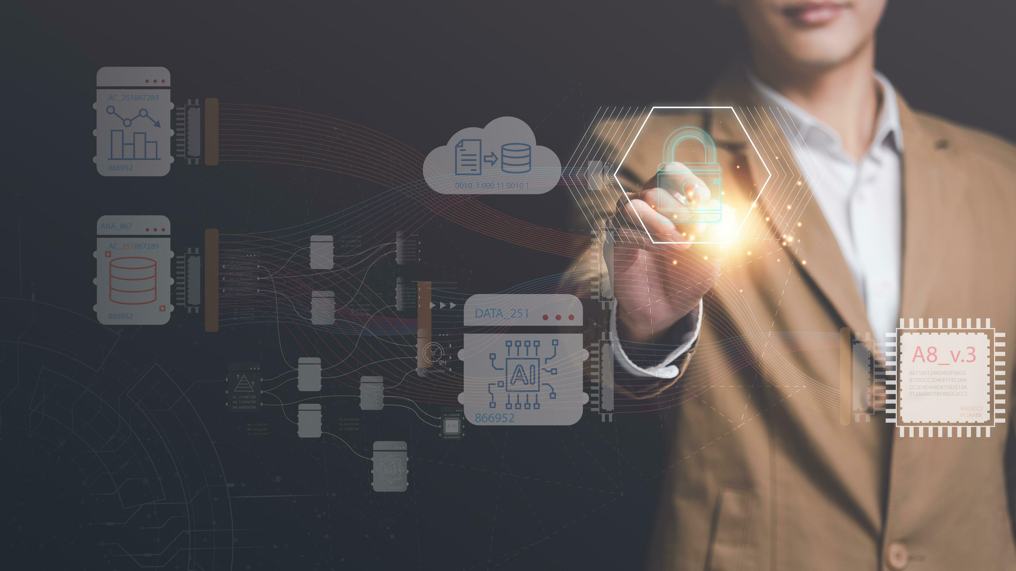 Businessman Showing Data Access Protection With Key Icon 24162346