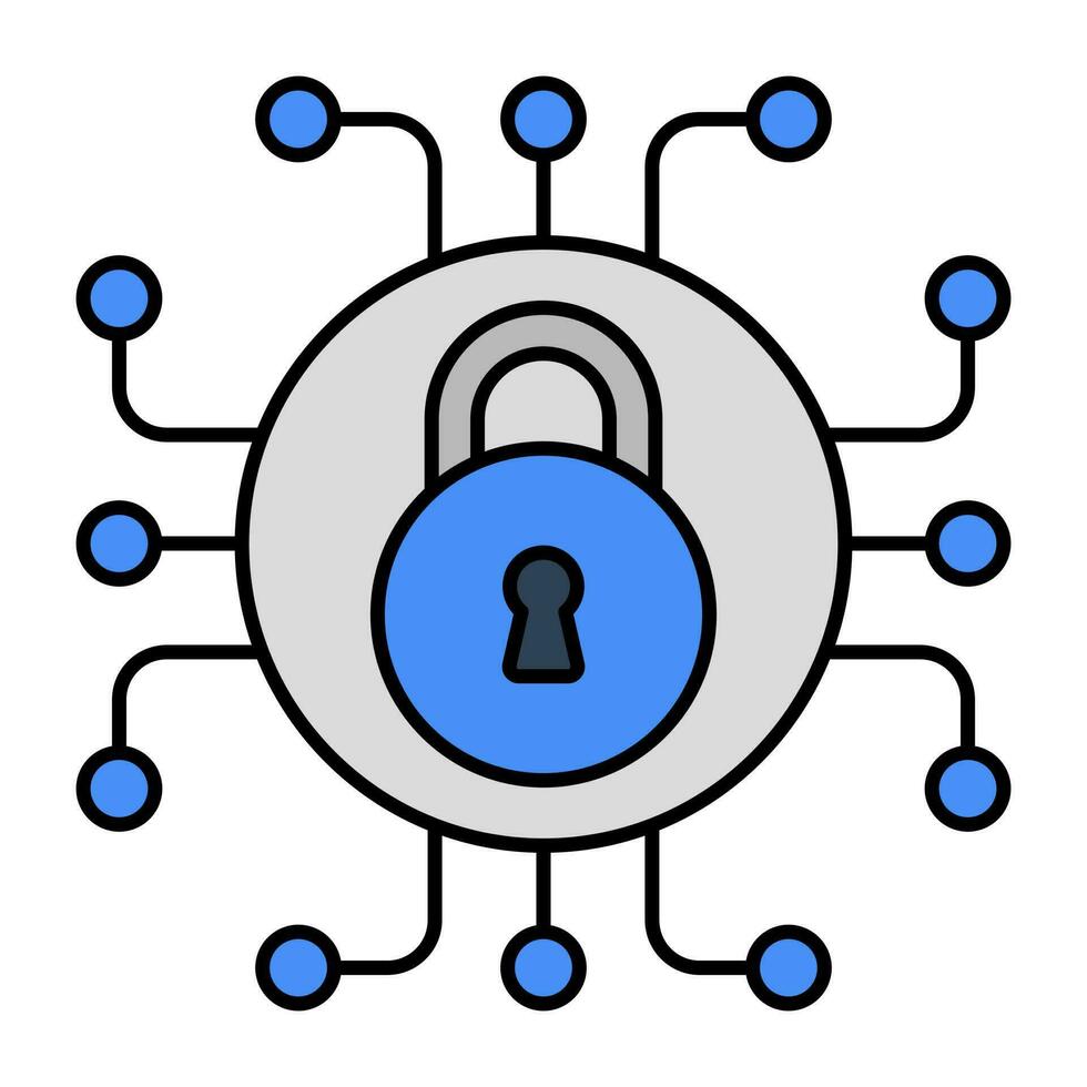 A flat design icon of encryption, padlock with nodes 24169279 Vector ...