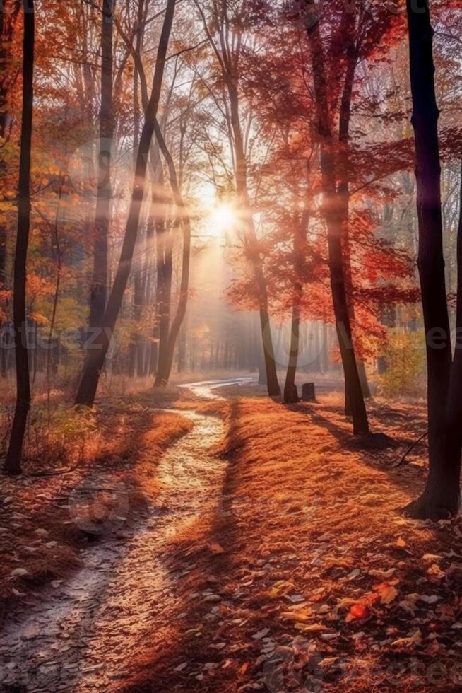 The most beautiful red autumn forest in the world. 24174977 Stock Photo ...