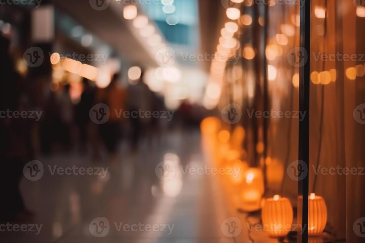 Warm light. Blur light background at shop in mall for business background, blurry abstract bokeh ...