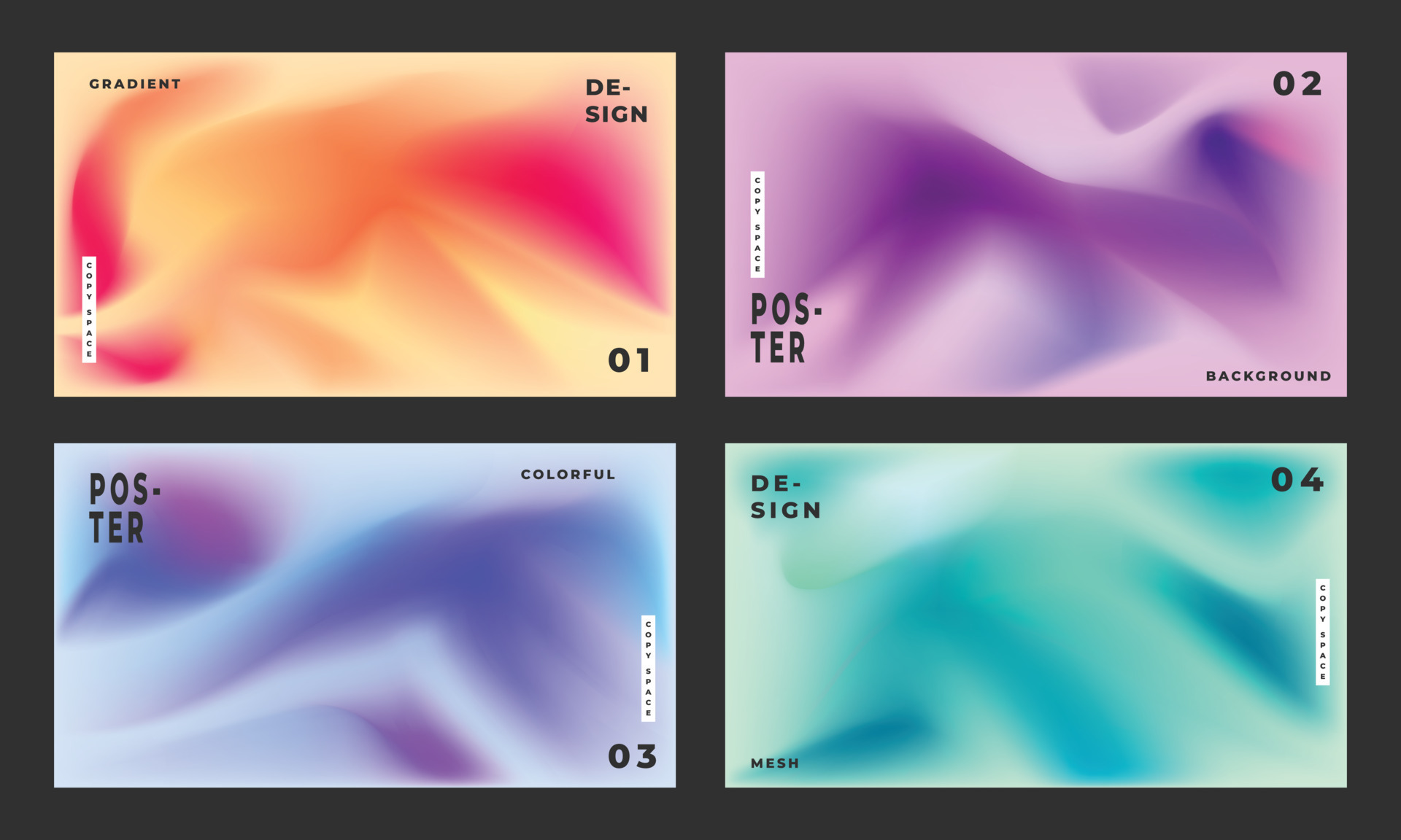 Colorful Gradient Mesh Background Template Copy Space Set Fluid Colour