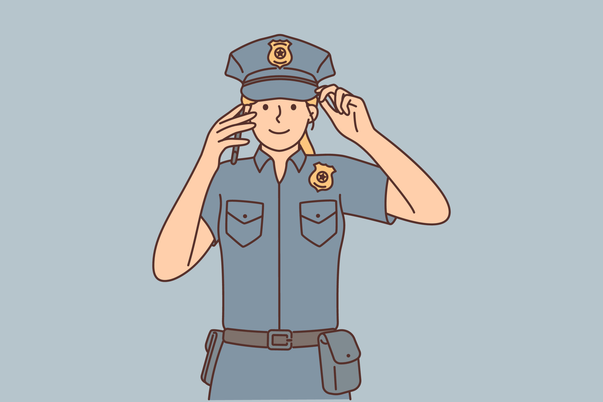 Woman police officer with phone makes call to colleagues reporting ... Woman police officer with phone makes call to colleagues reporting ...