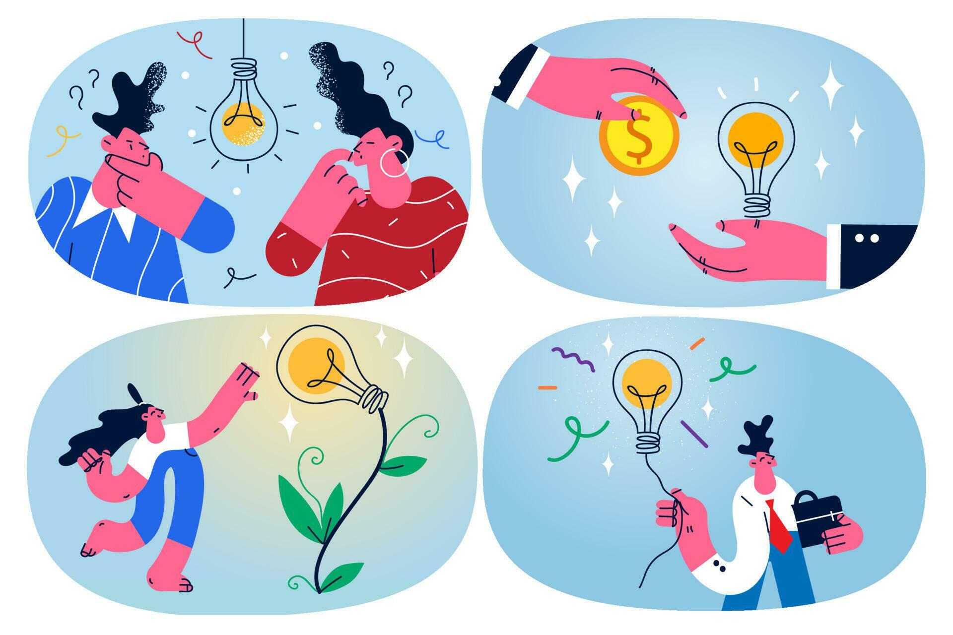 Businessperson think brainstorm solve business problem generate successful idea or project ...