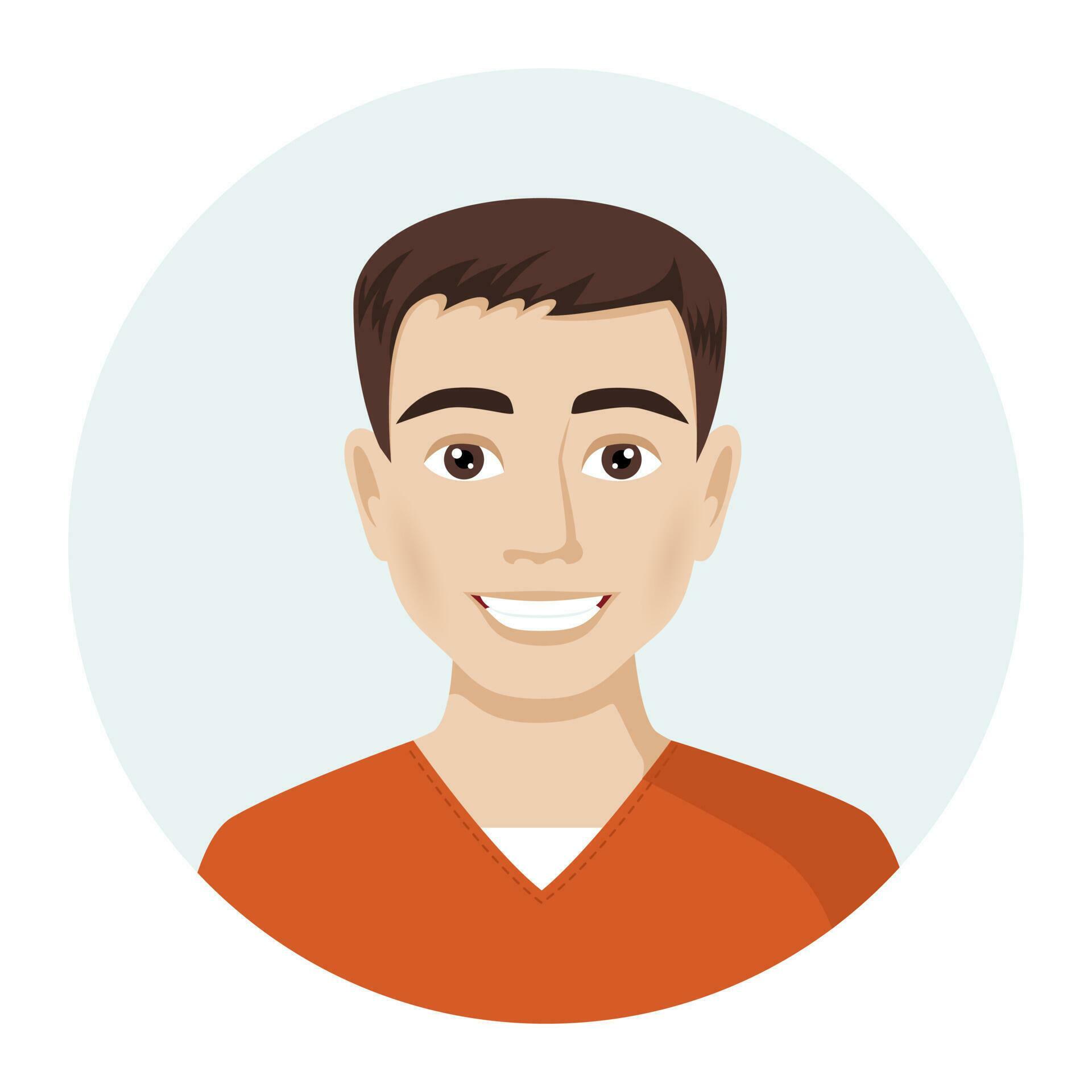 Male avatar, portrait of a young brunette male. Vector illustration of male character in modern ...