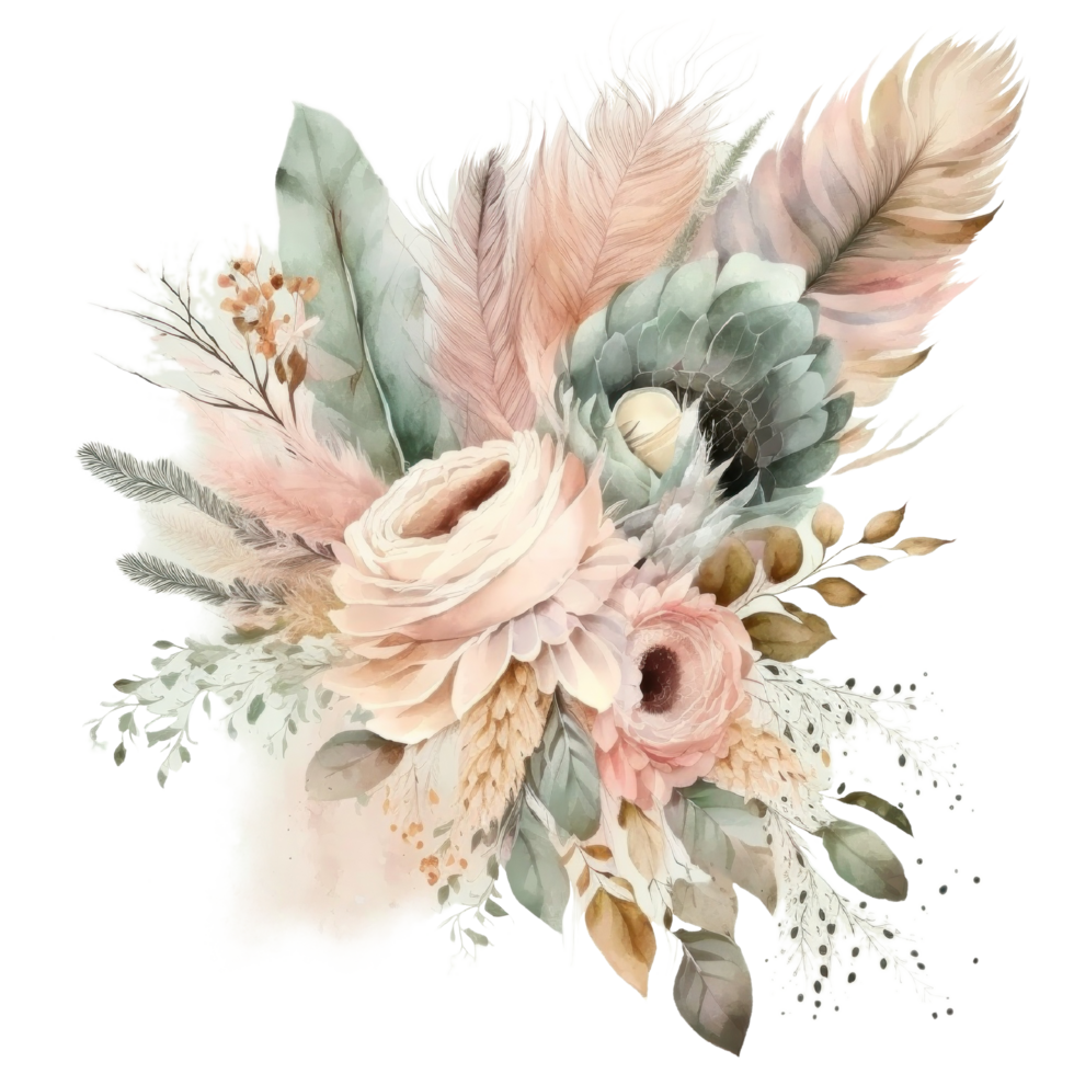 Boho Bouquet Flowers Blush Pink Rose Pale Ranunculus Peony Magnolia Hydrangea Pampas Grass