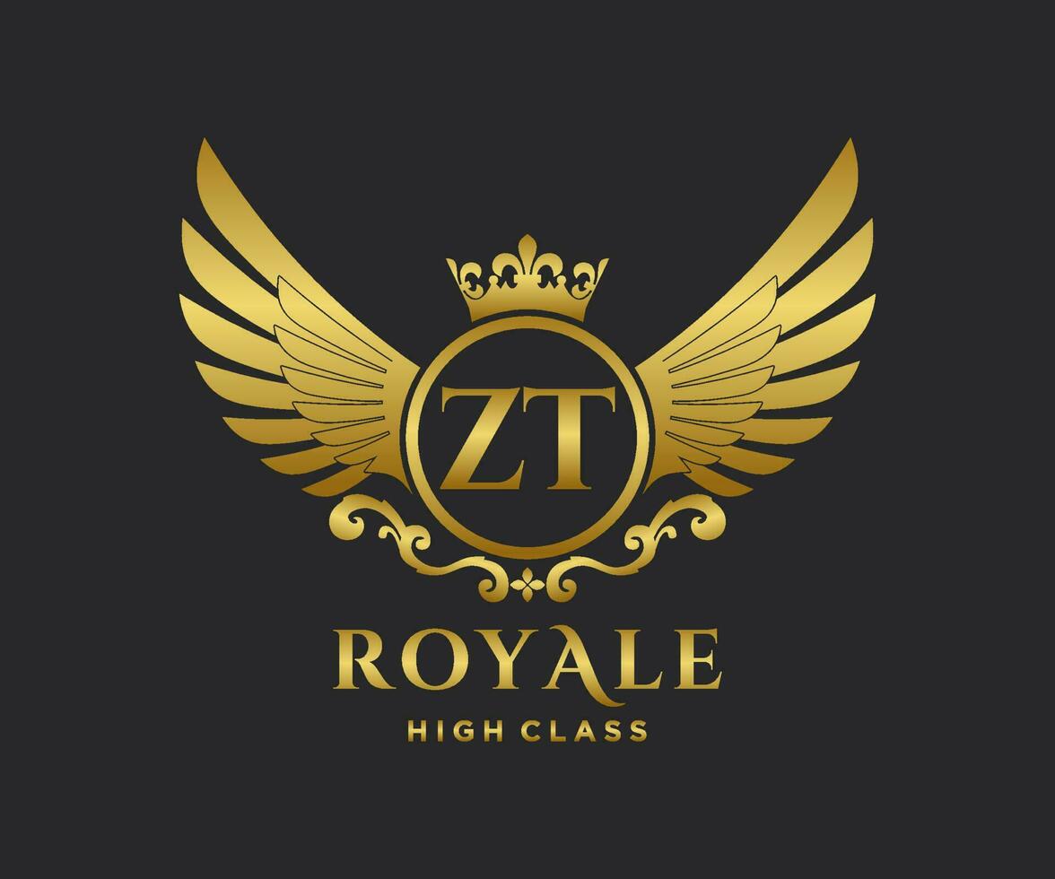 Golden Letter ZT template logo Luxury gold letter with crown. Monogram alphabet . Beautiful ...