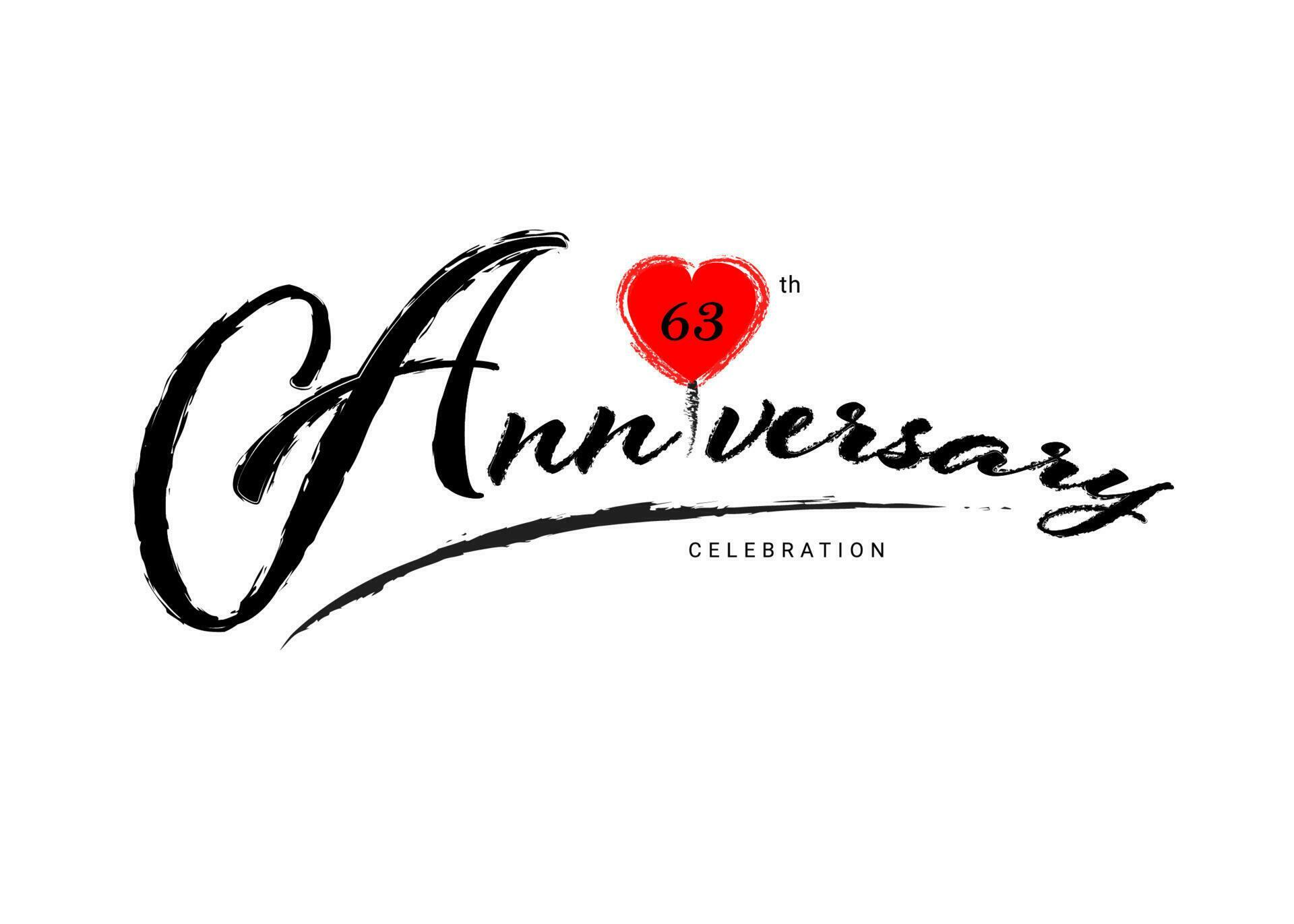 63 Years Anniversary Celebration logo with red heart vector, 63 number logo design, 63th ...