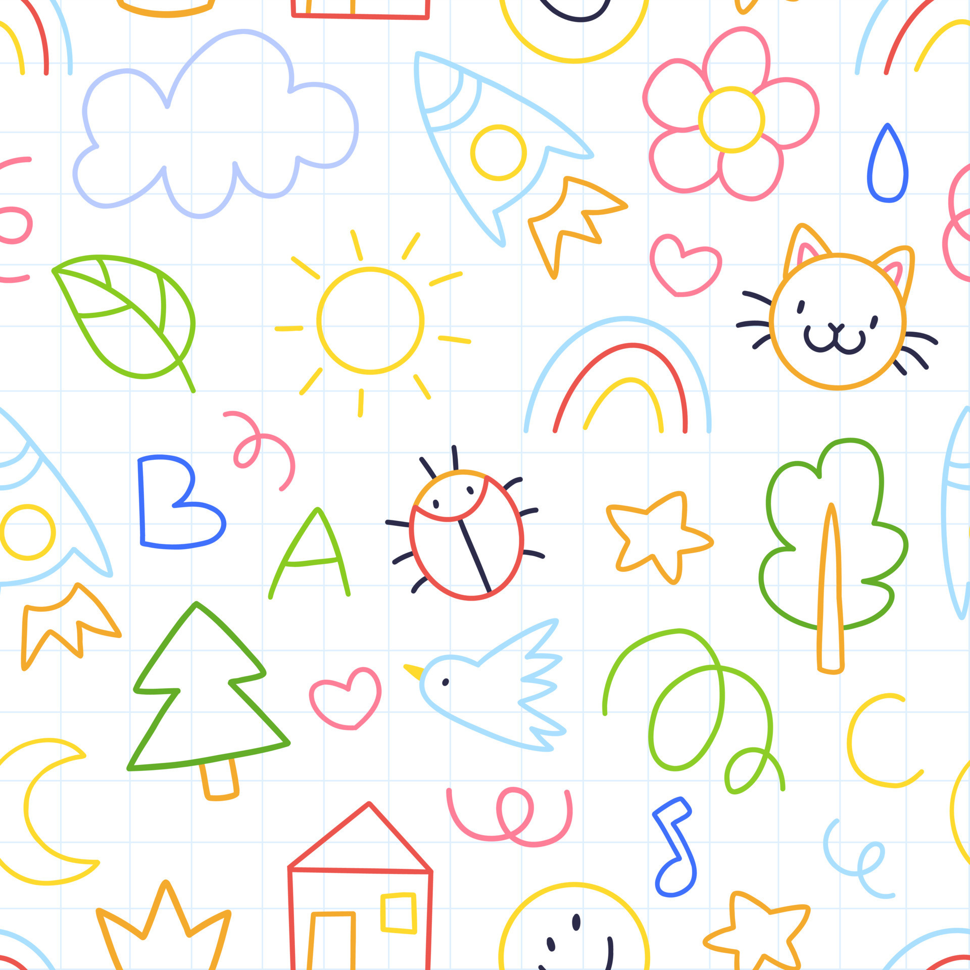 Seamless children's pattern with colorful funny doodles with a ... Seamless children's pattern with colorful funny doodles with a ...
