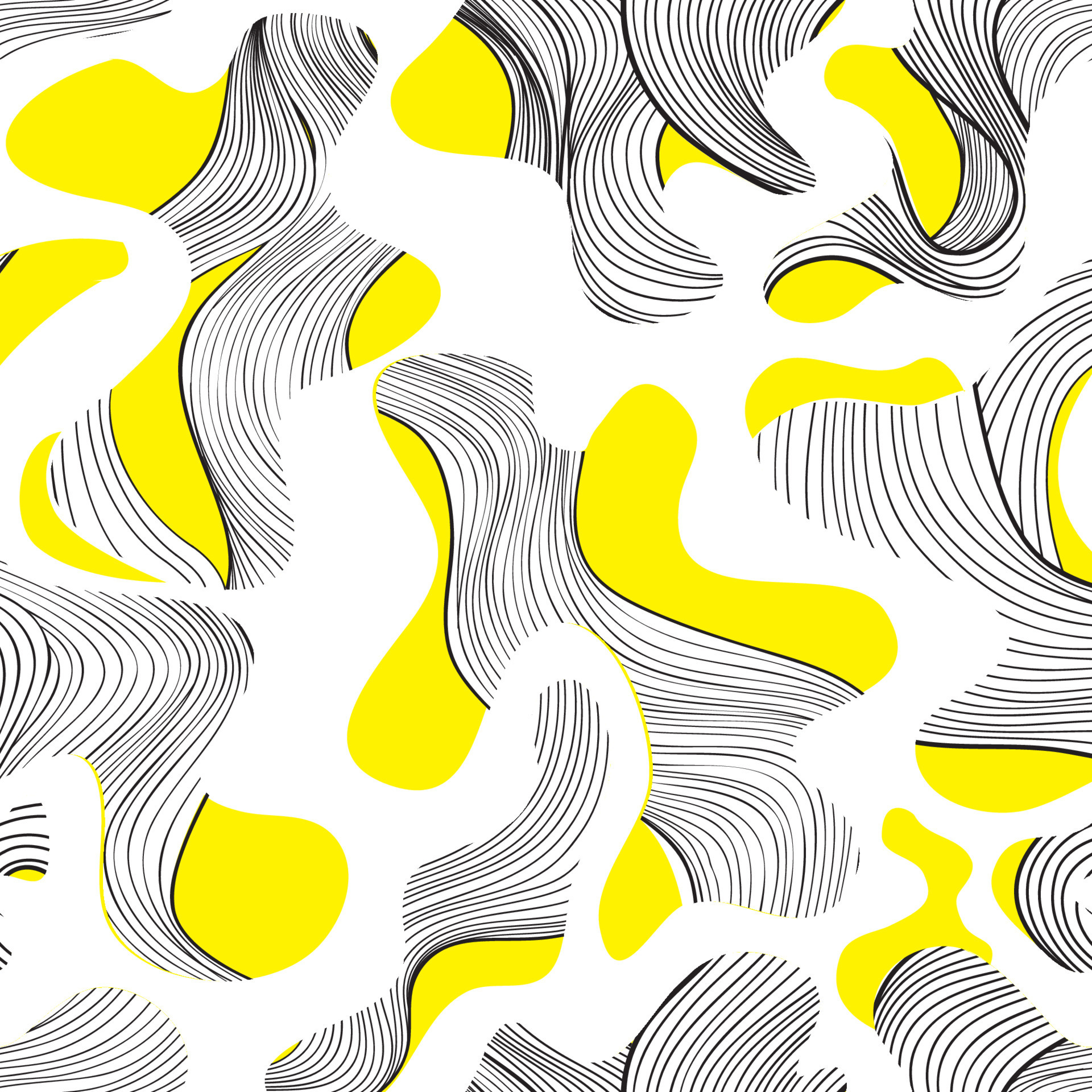 Abstract Swirl Line Seamless Pattern With Chaotic Flowing Abstract Organic Shapes In Retro Style