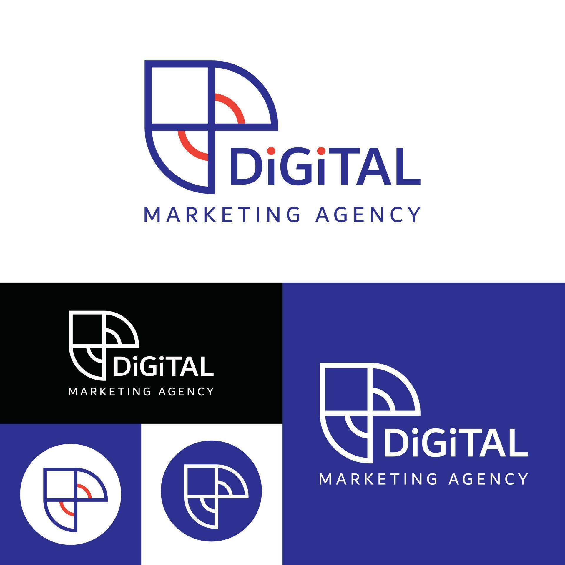 Digital Marketing Agency Vector Logo.Black and White.Modern Blue Color.Minimal Logo Design ...