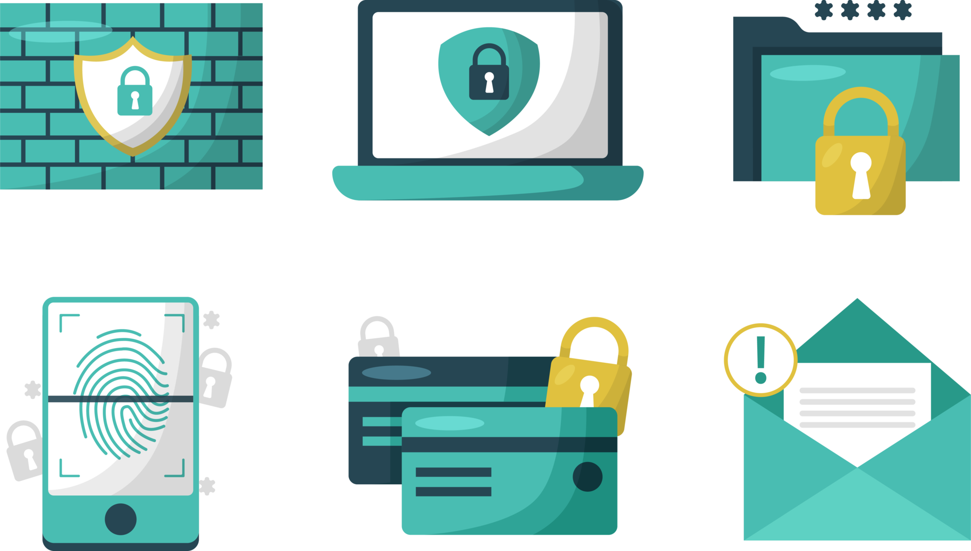 Digital Data Protection Design Element Set Cyber Security Illustration Set Cloud Computing