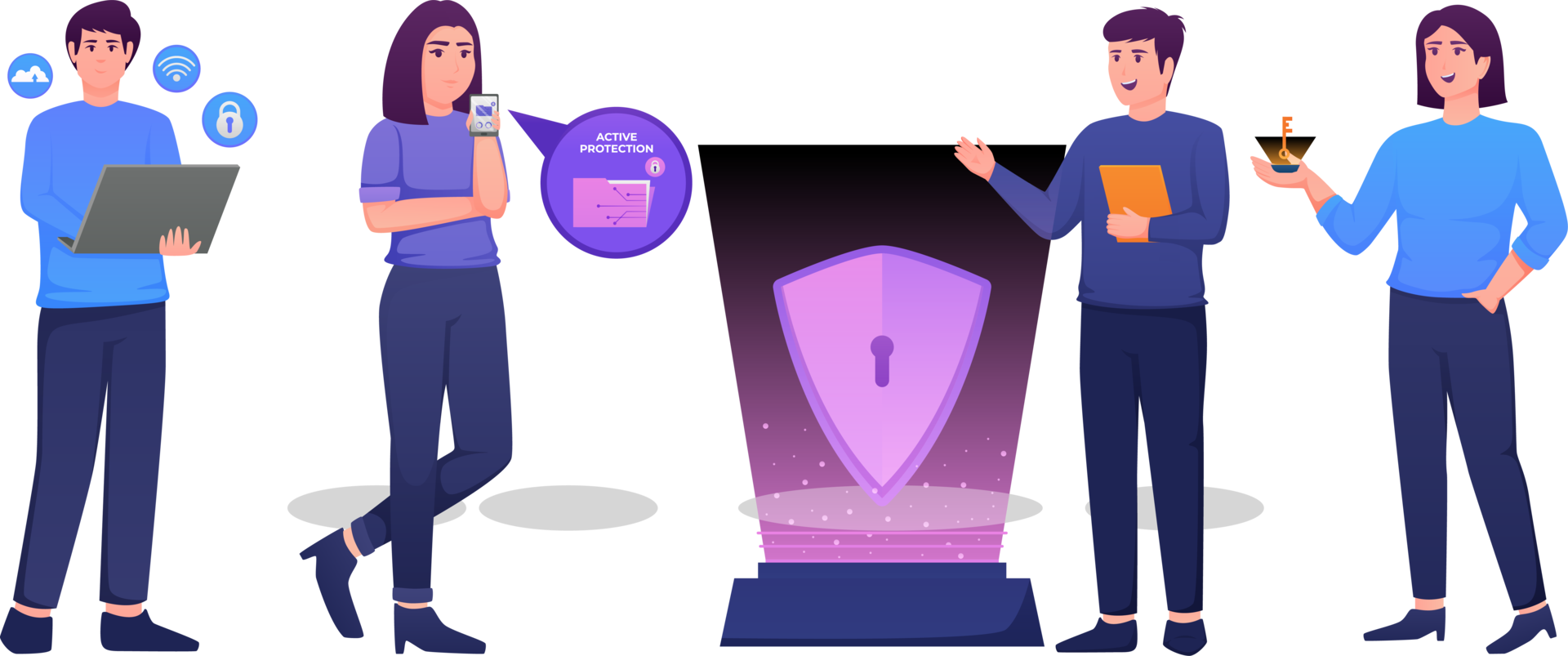 Digital Data Protection Design Illustration Cyber Security Cartoon