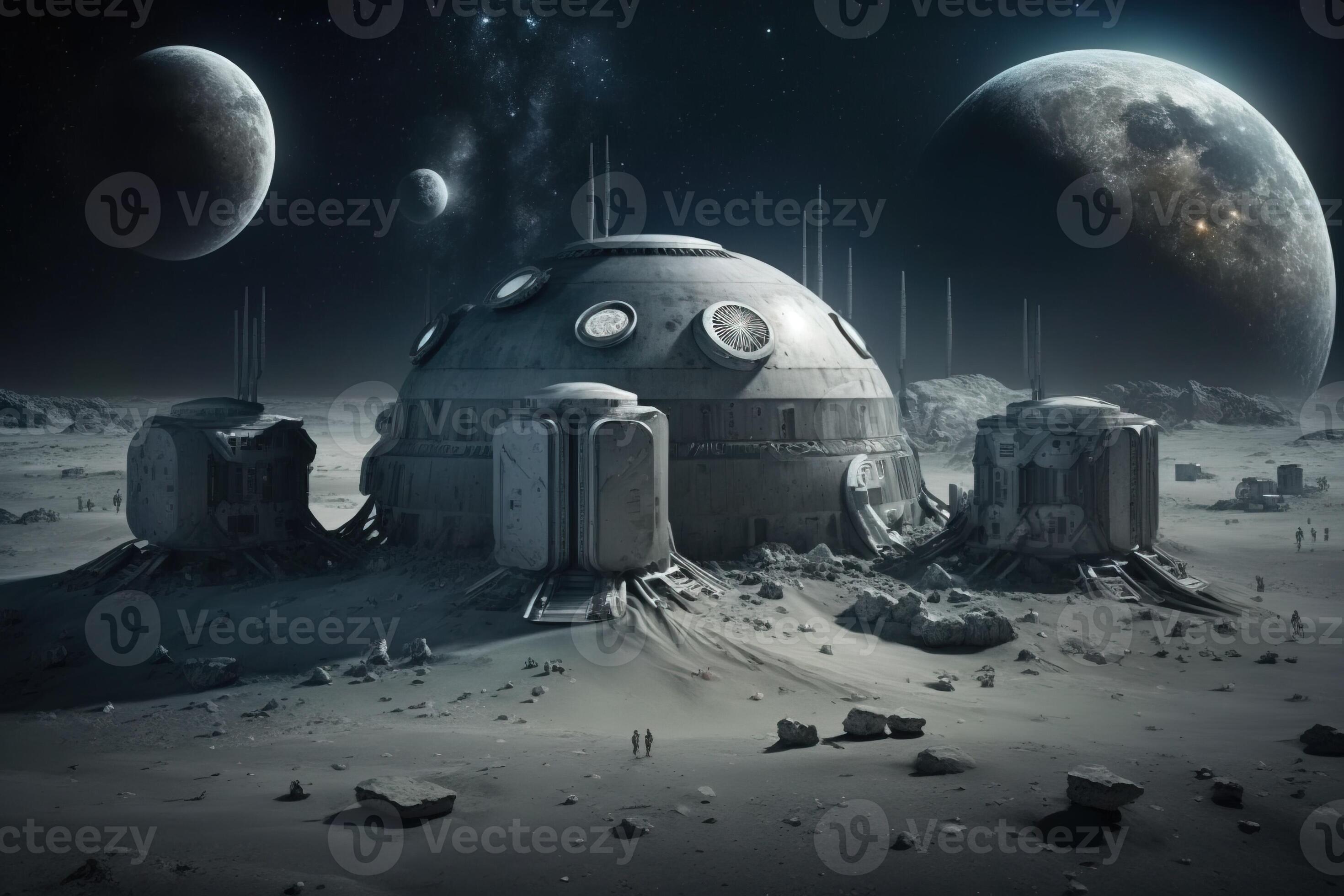 Illustration of space base on moon for astronauts on background of planet. . 24189331 Stock ...