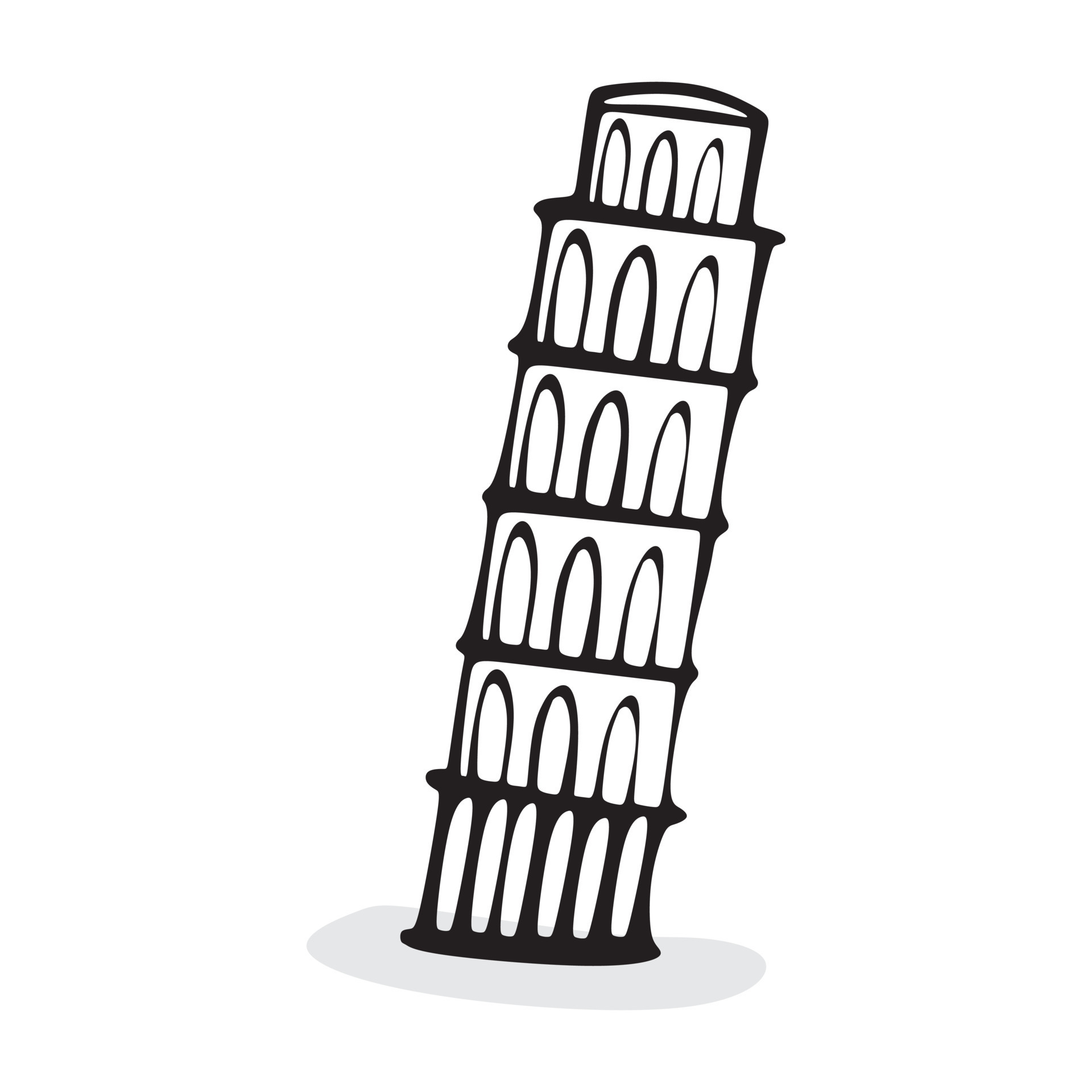 un negro y blanco dibujo de el propensión torre de Pisa y Italia ... un negro y blanco dibujo de el propensión torre de Pisa y Italia ...