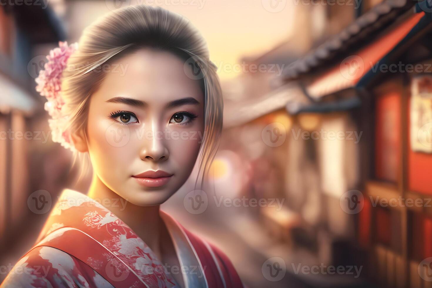 Portrait of a Japanese woman in national clothes. Neural network 24199062 Stock Photo at Vecteezy