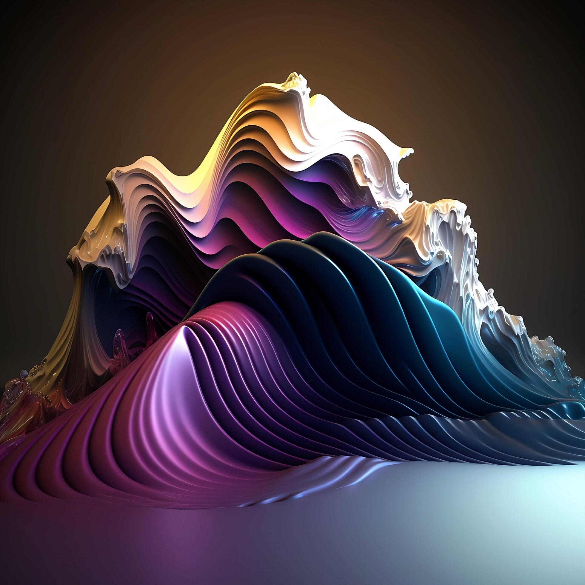 Wave background with overlapping line and 3 color shape -3D rendering, generative ai 24199526 ...