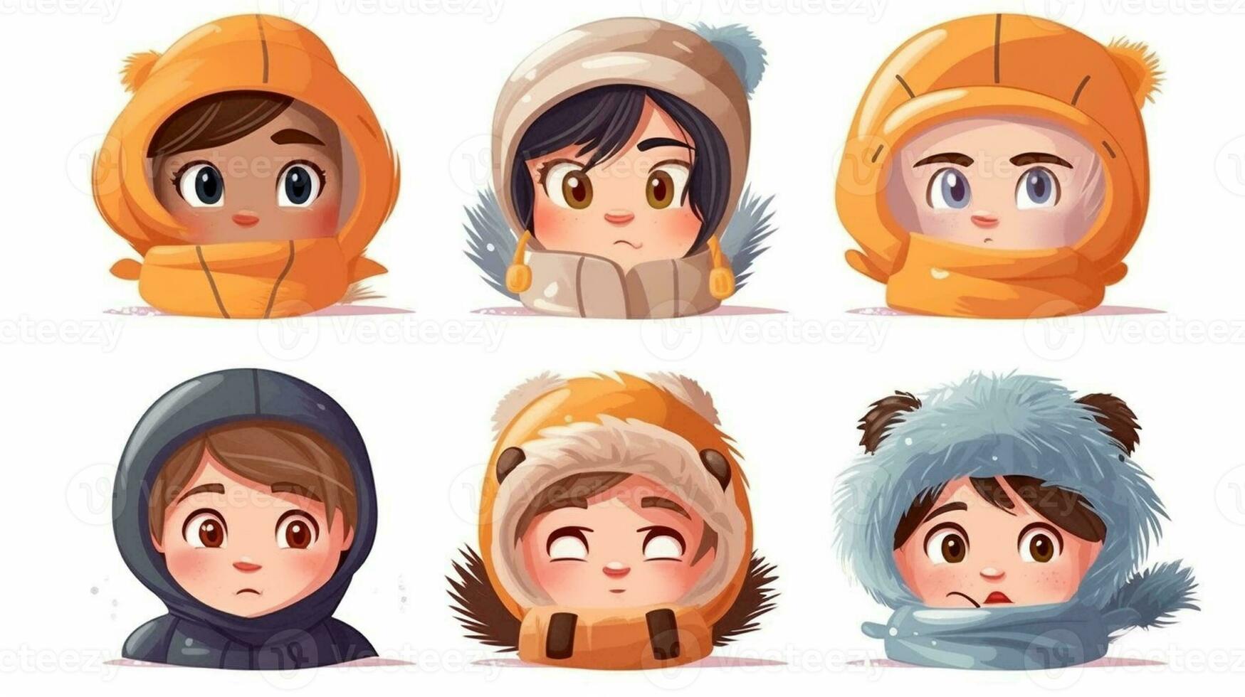 The set of cheerful cartoon characters with bright smiles and ... The set of cheerful cartoon characters with bright smiles and ...