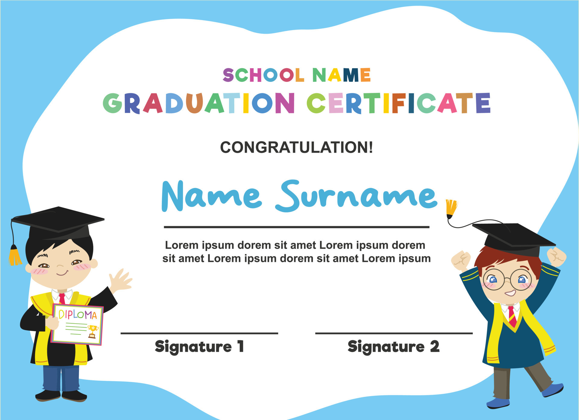 Cute diploma certificate template for preschool, kindergarten or ...