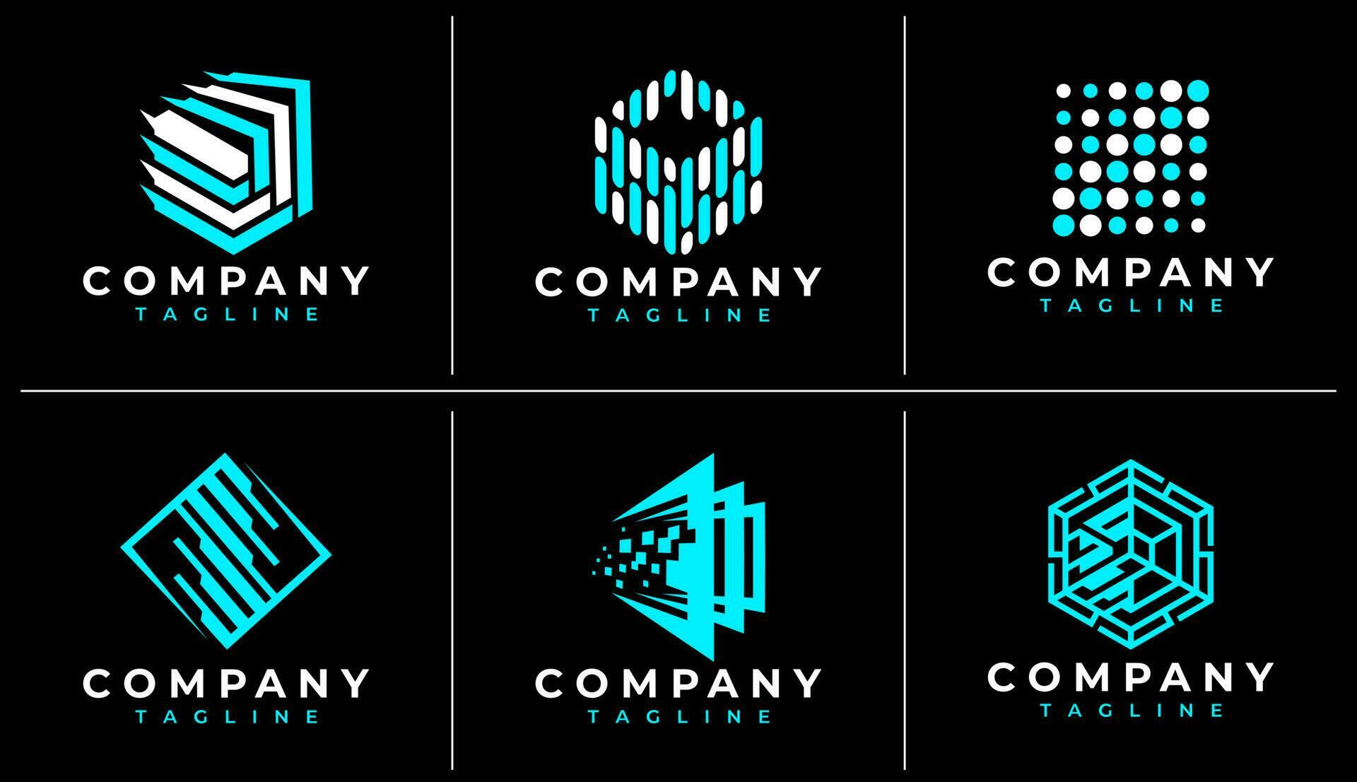 Modern digital technology abstract logo design set. Pixel data abstract ...