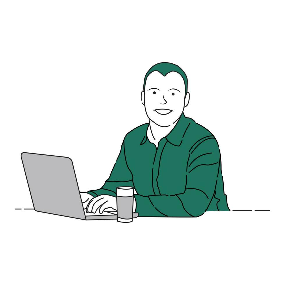 Vector art of a man working using a laptop computer. 24203910 Vector ...