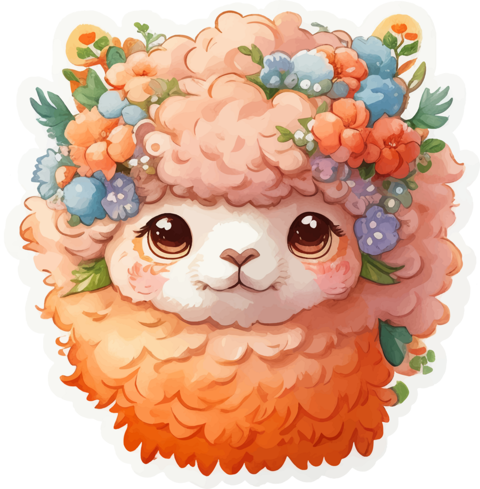 Cute Alpaca Illustration Sticker with 24207638 PNG