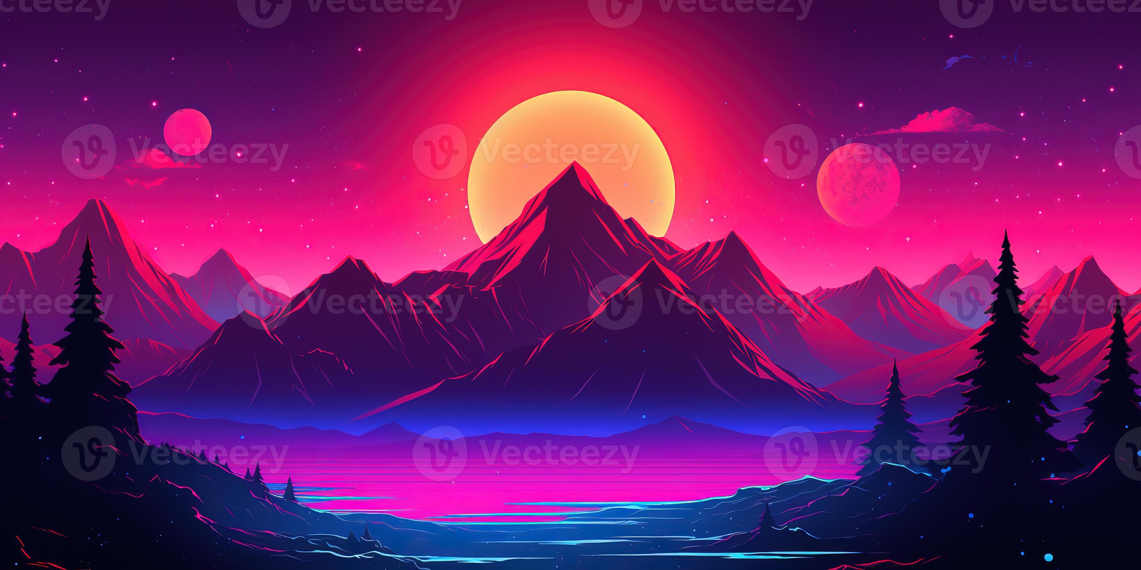 Aesthetic mountain synthwave retrowave wallpaper with a cool and ... Aesthetic mountain synthwave retrowave wallpaper with a cool and ...