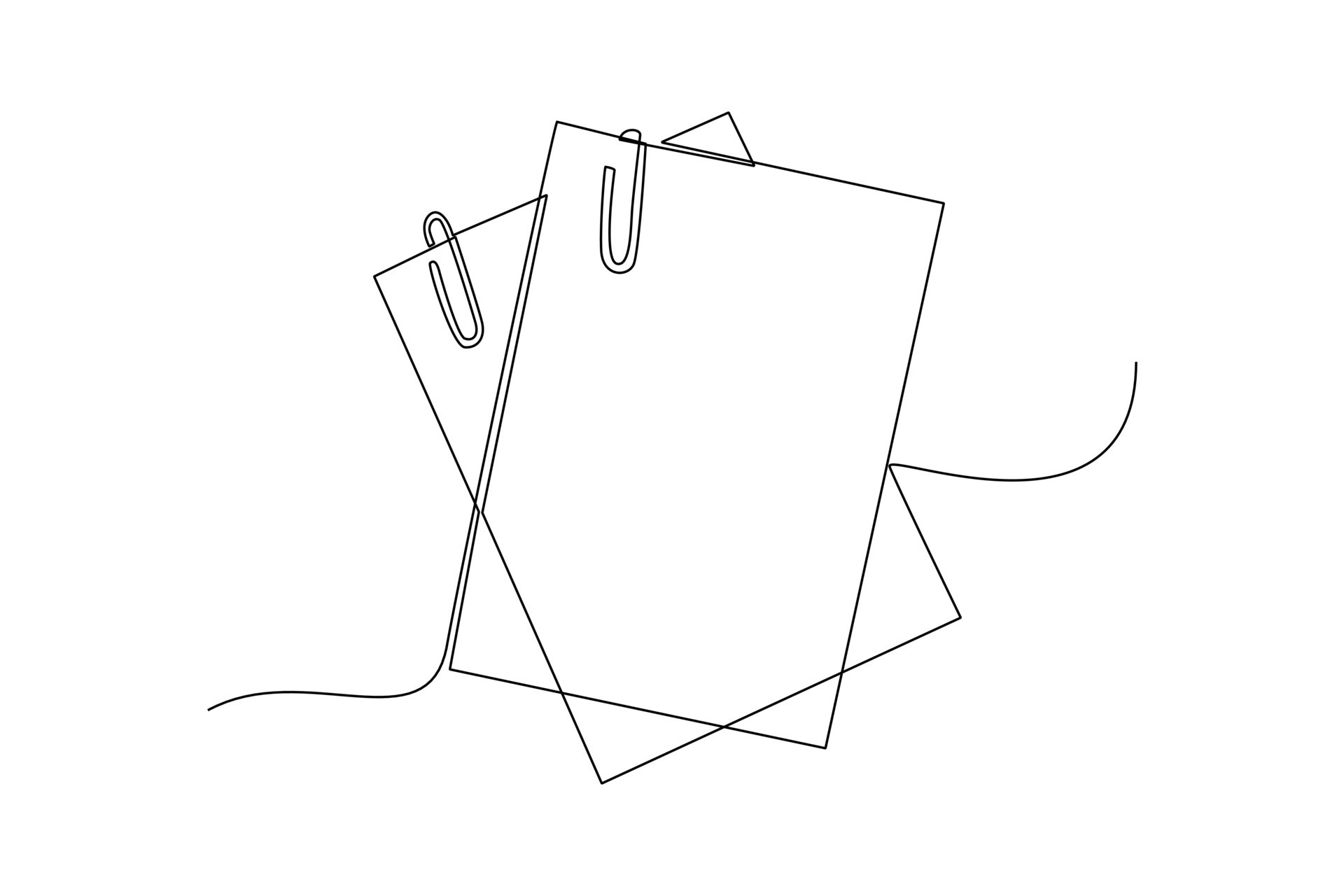 Continuous one-line drawing two documents with paper clips. Document thin concept. Single line ...