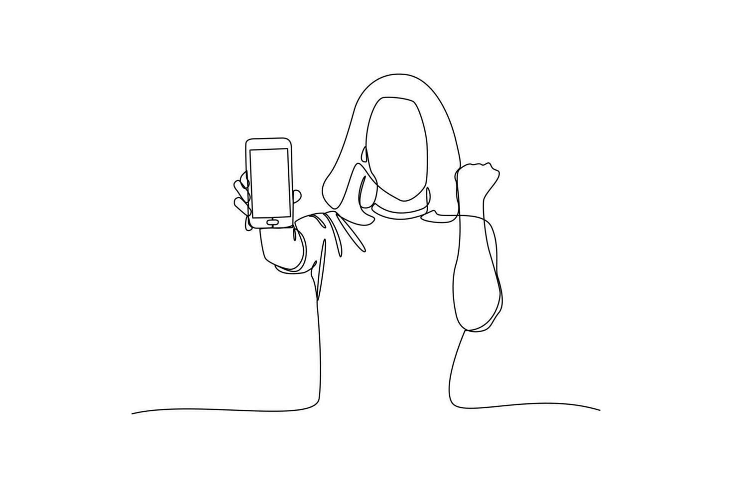 Single one-line drawing girl showing her cell phone. Mobile phone concept. Continuous line ...