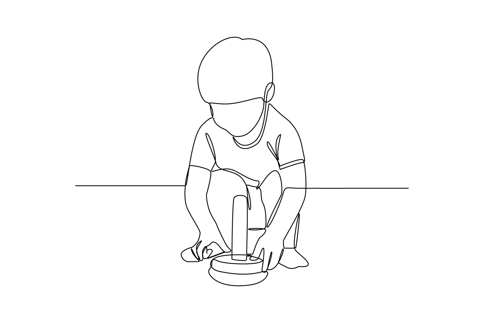 Single one-line drawing little kids are excited to play. Children ...