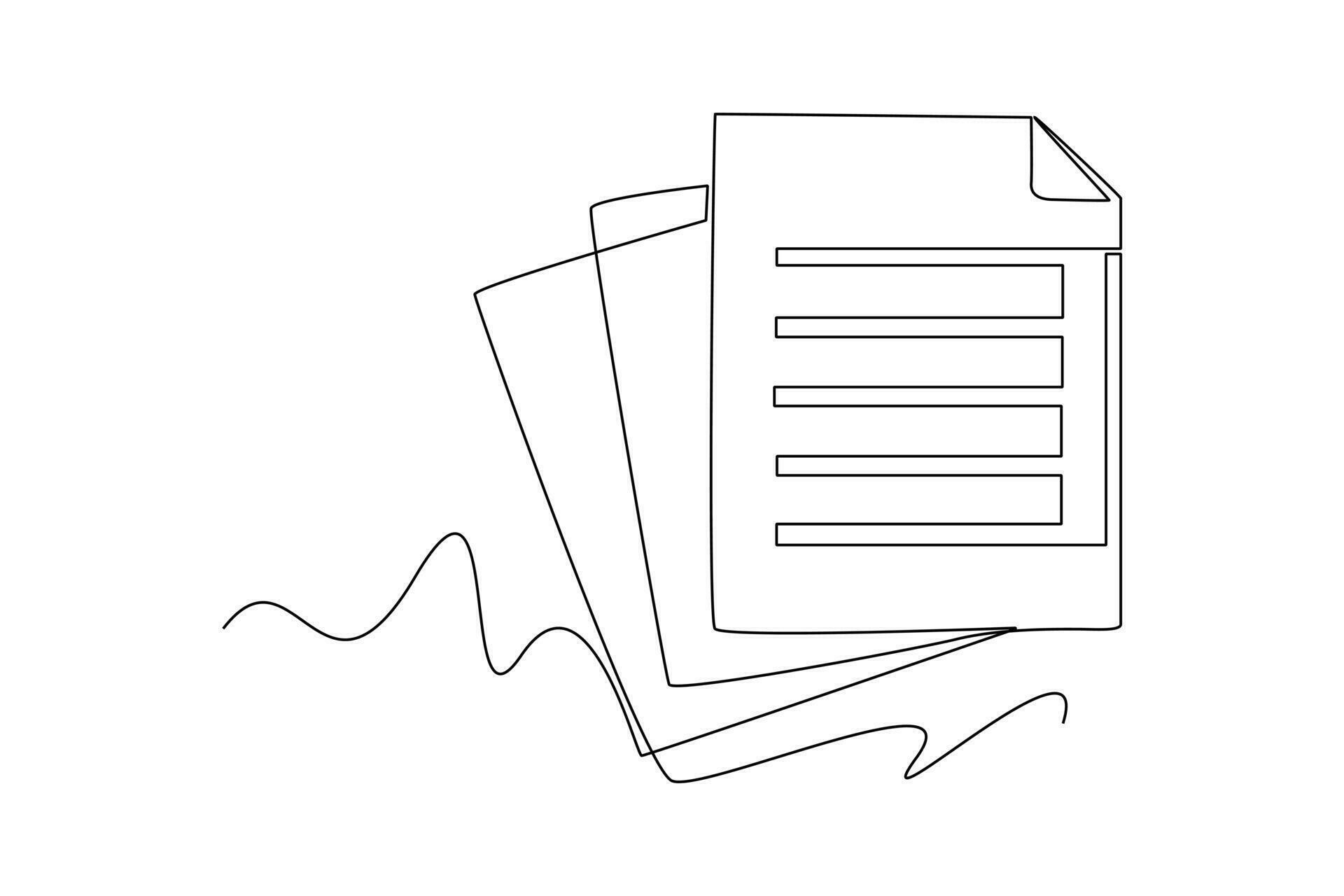 continuo una línea dibujo Tres hojas de negocio documentos. documento Delgado concepto. soltero ...