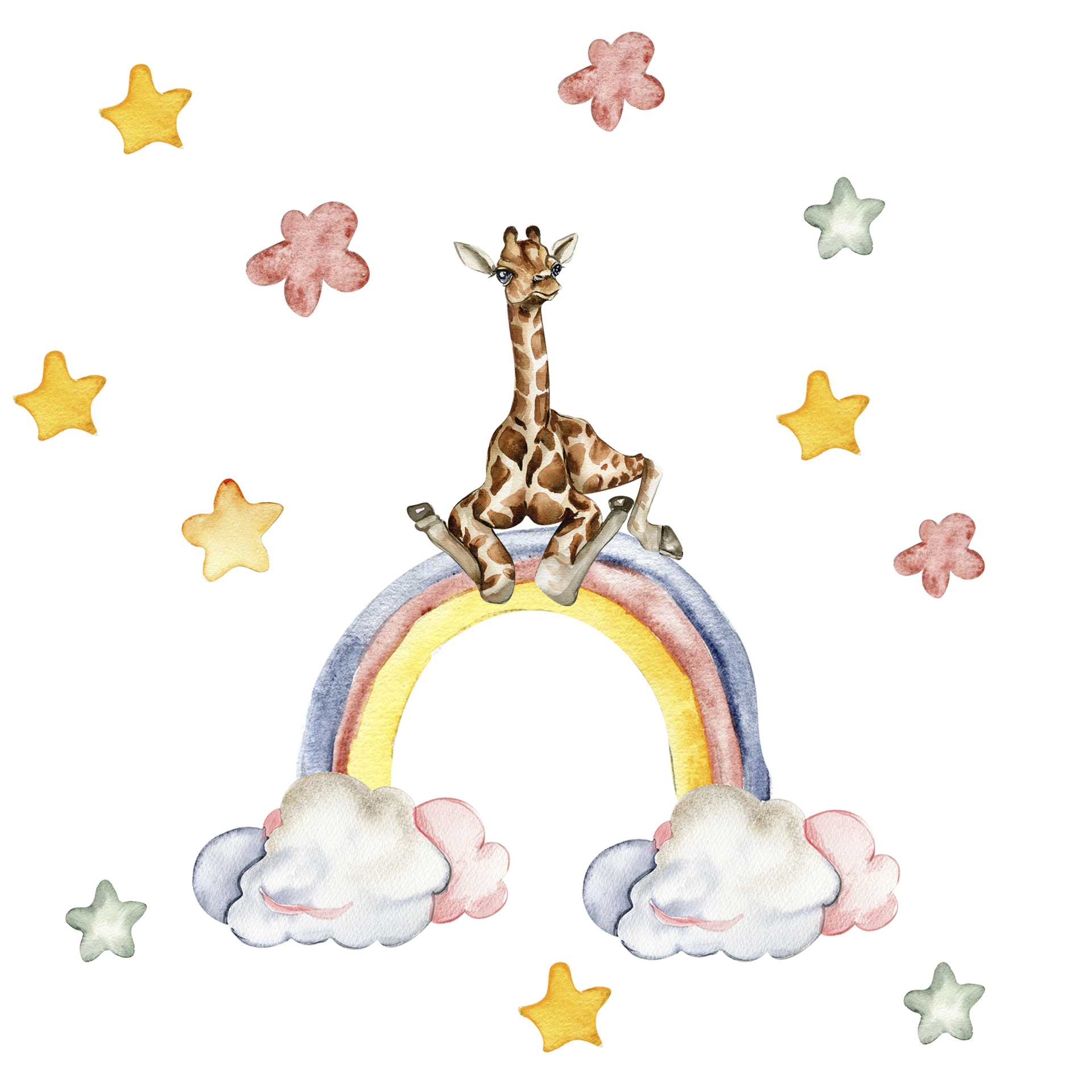 Watercolor hand painted cute rainbow and giraffe Illustration ...