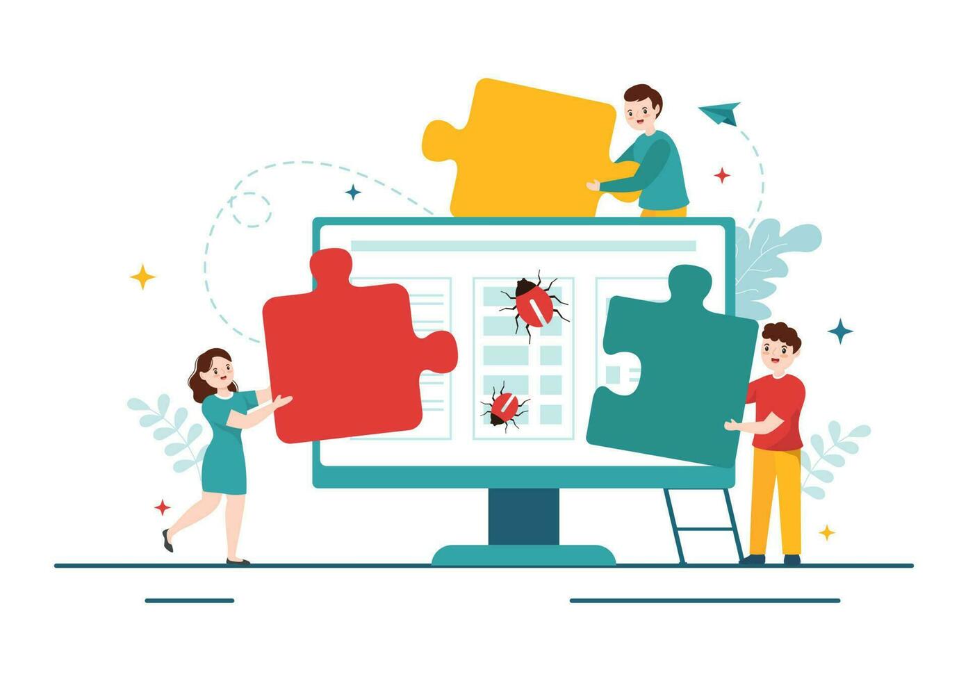 Bug Tracking Vector Illustration with Mobile Phone Protection from ...