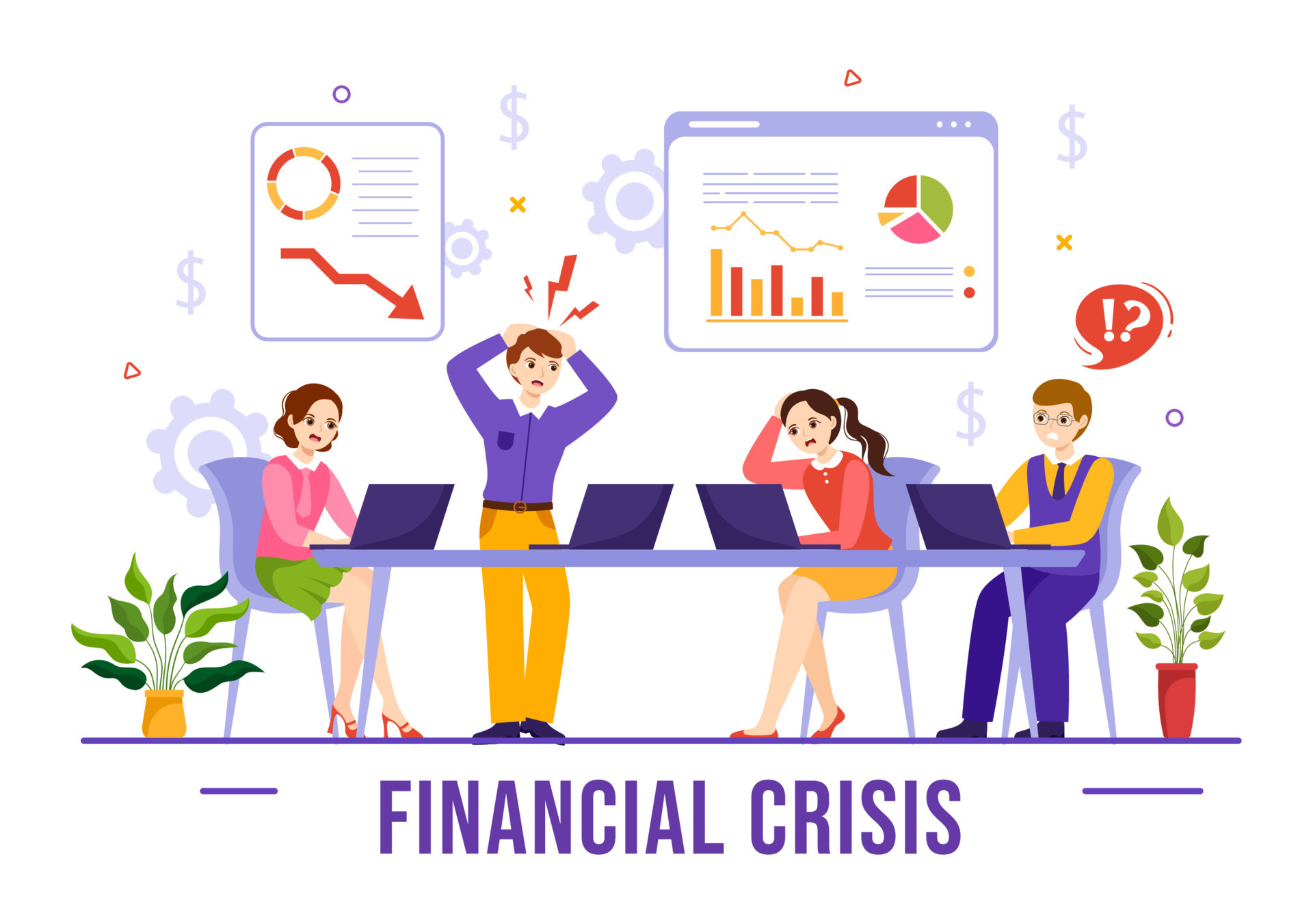 financiero crisis vector ilustración con bancarrota, colapso de el economía y costo reducción en ...