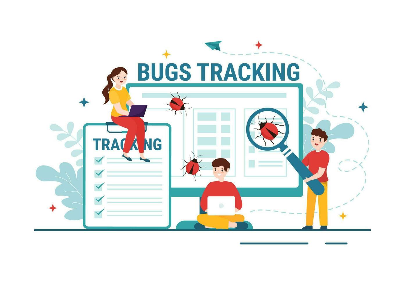 Bug Tracking Vector Illustration with Mobile Phone Protection from ...