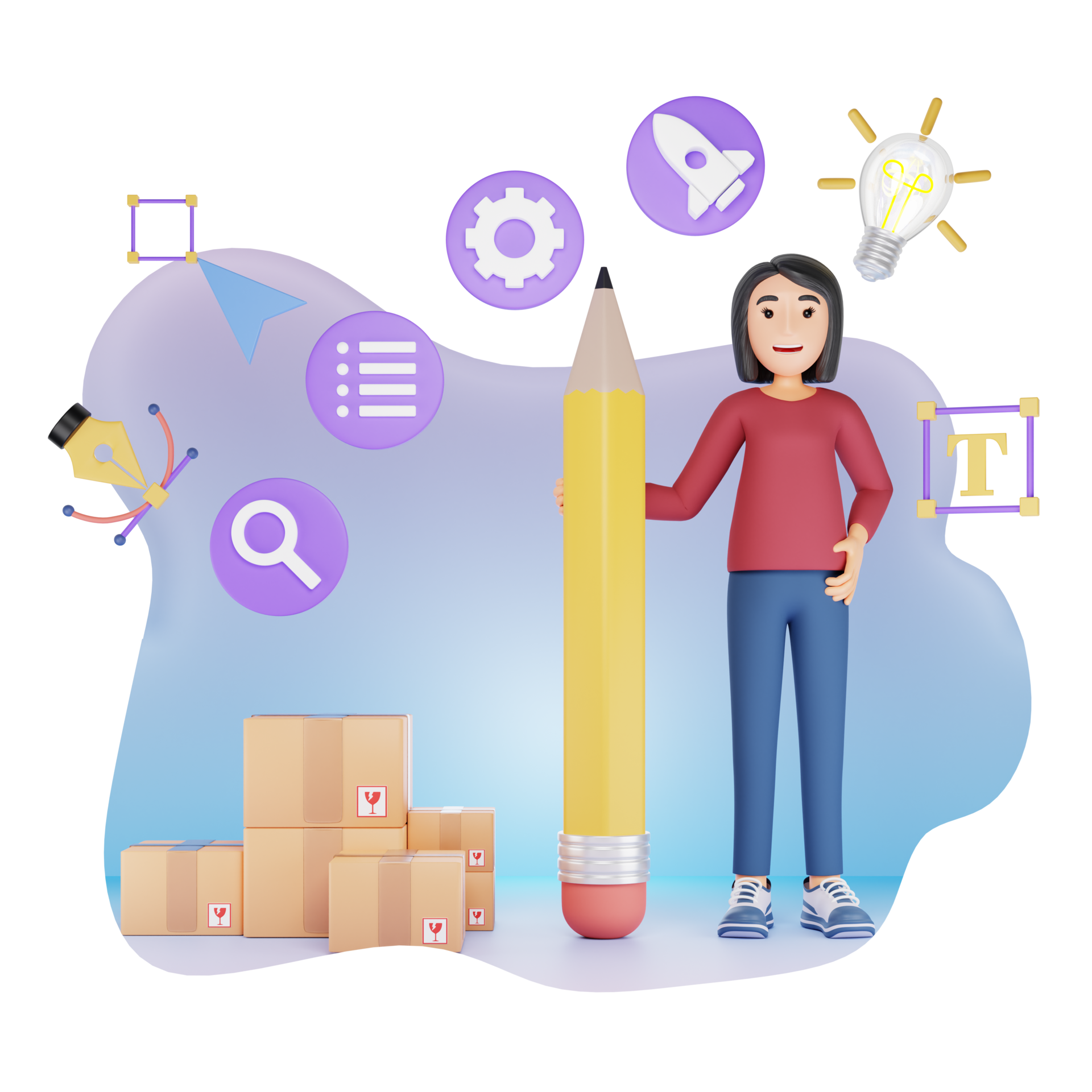 Female Product Designer Thinking About Design 3d Character Illustration 24222406 Png