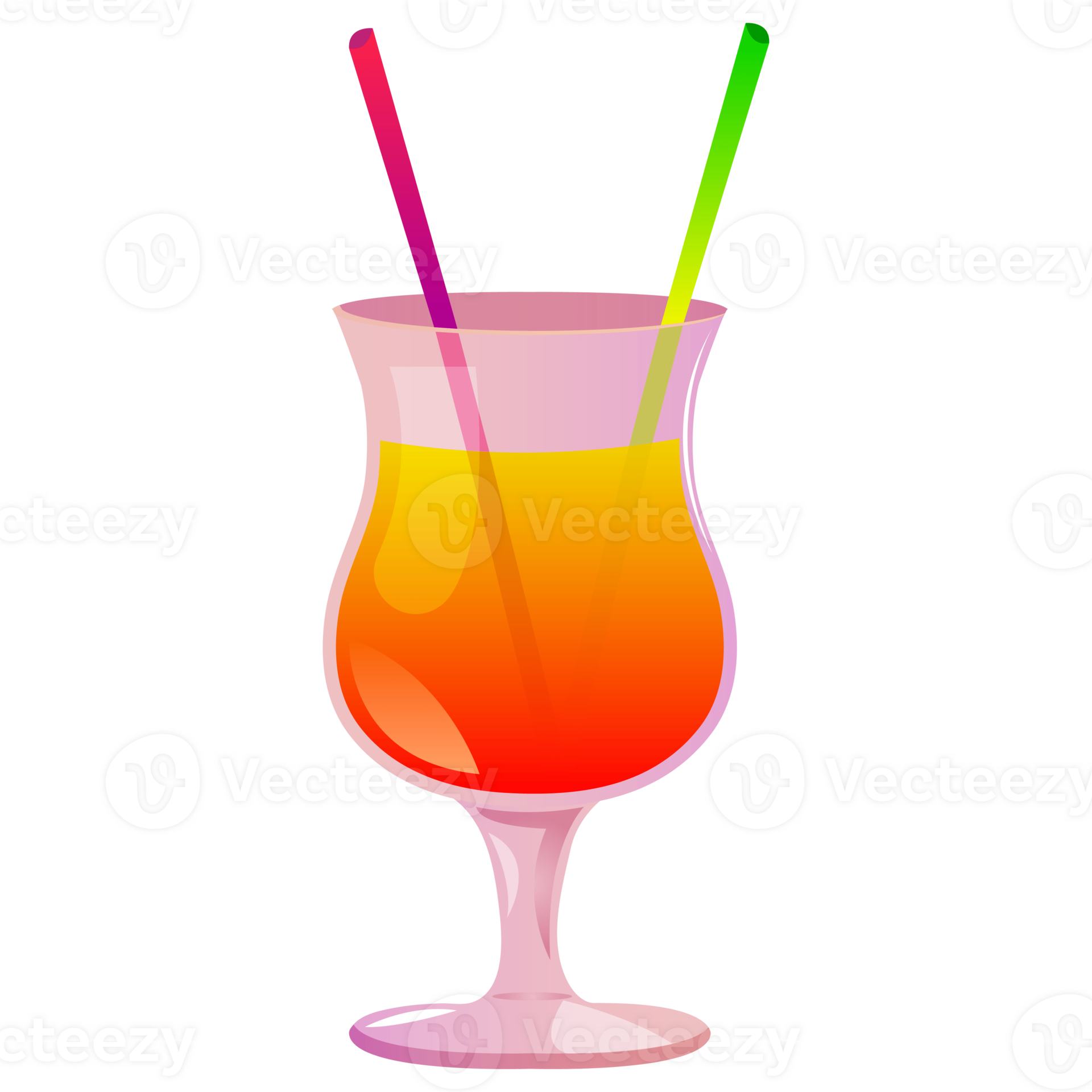 Summer cocktail in a high glass with a straw. Cartoon illustration soft and alcohol drink ...