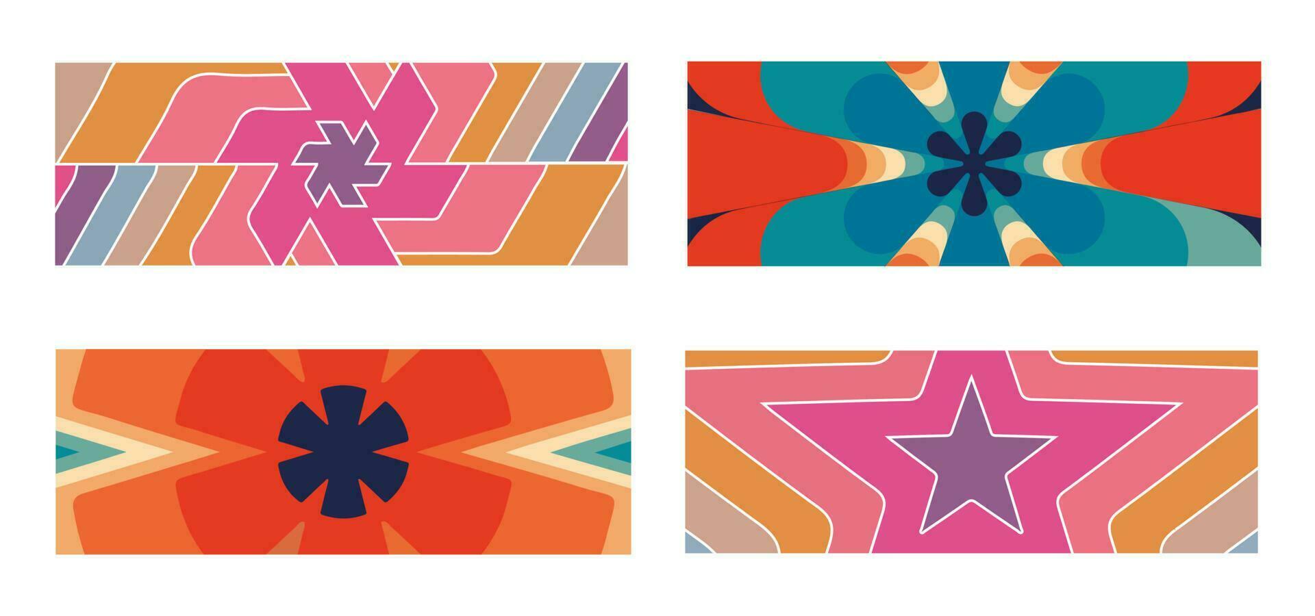 Set of groovy hippie 70s background. Vintage retro swirl, twirl pattern ...