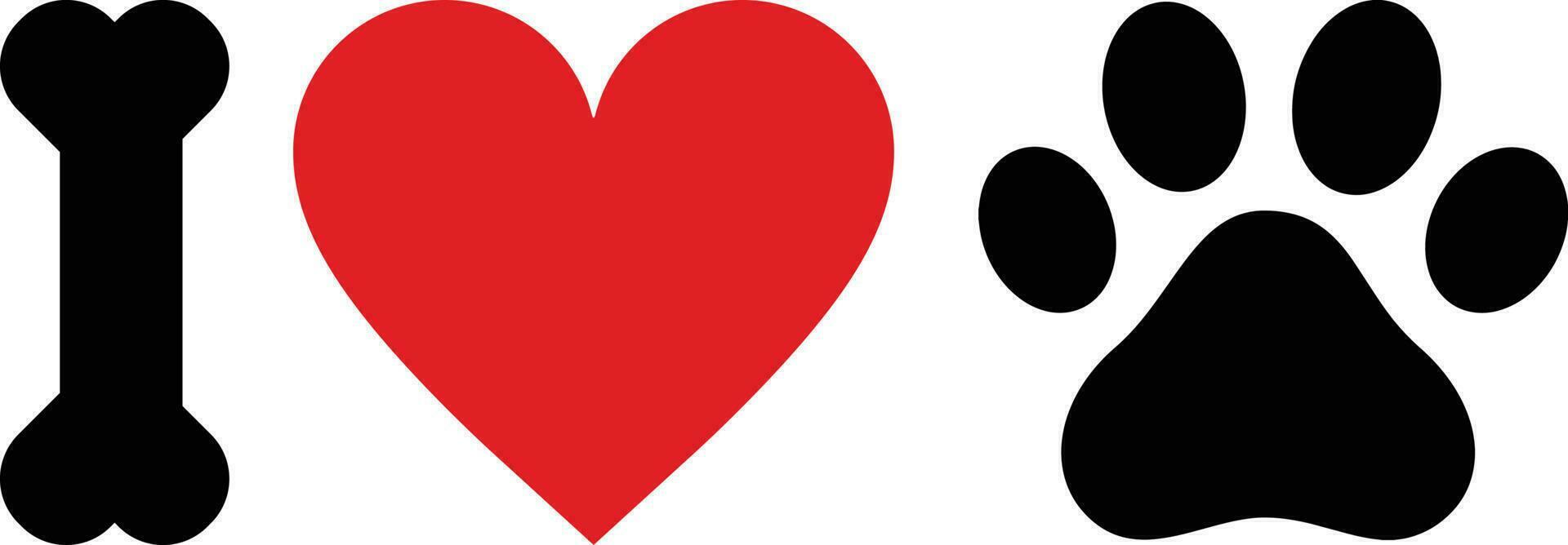 I love dogs icon vector with dog bone ,heart and paw print . I love animals dogs . I love my pet ...