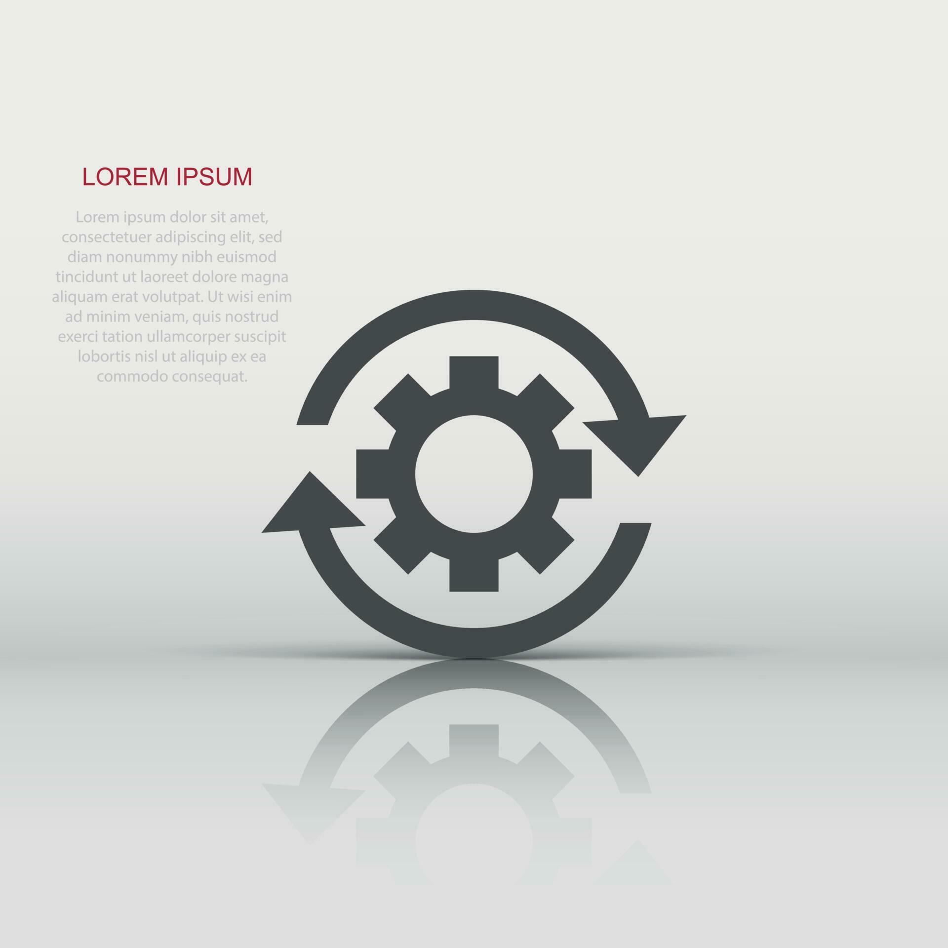 Workflow process icon in flat style. Gear cog wheel with arrows vector ...