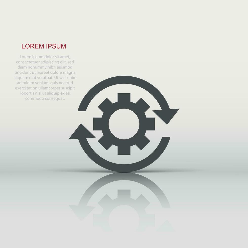 Workflow process icon in flat style. Gear cog wheel with arrows vector ...