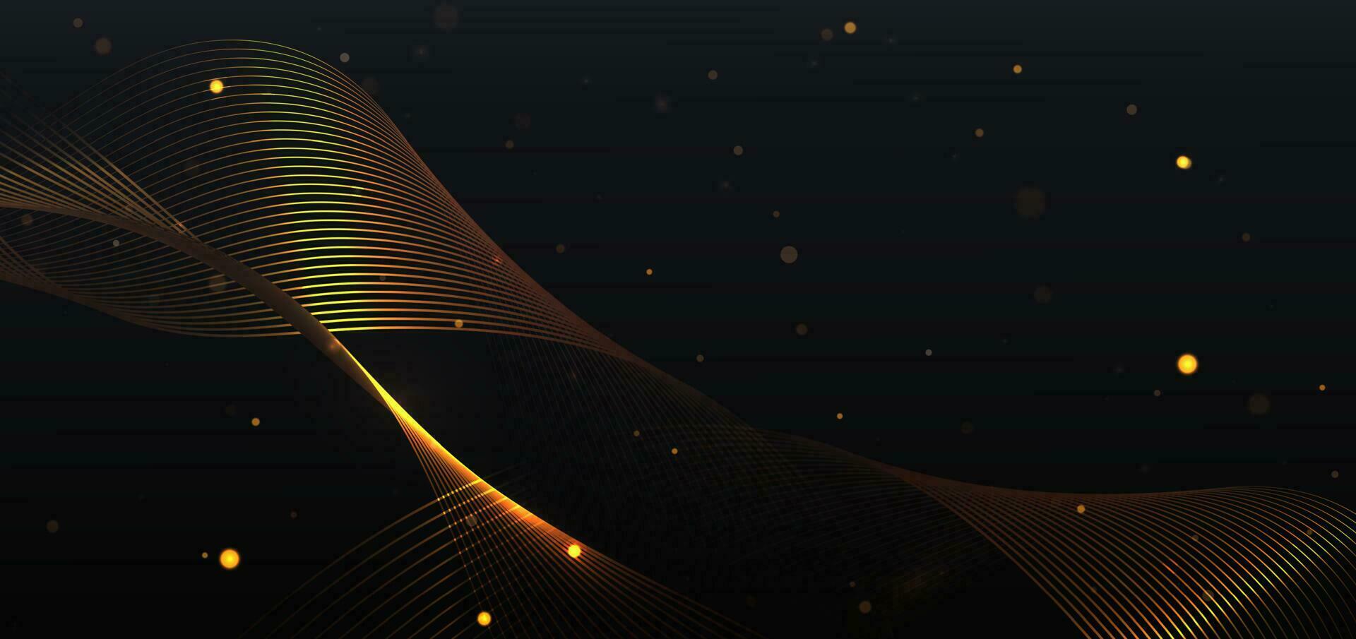 Abstract luxury golden lines curved overlapping on black background. Template premium award ...