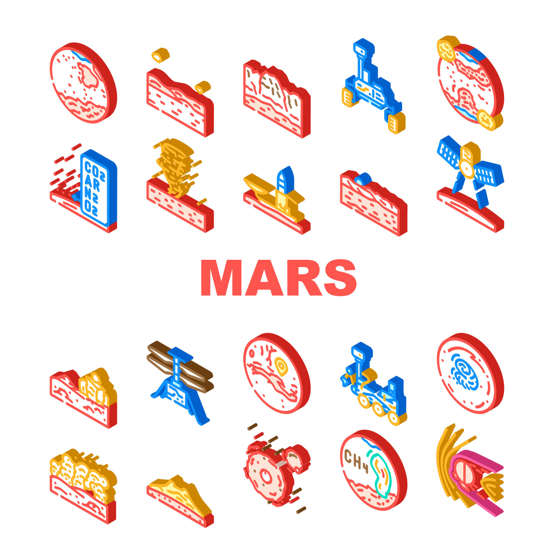 mars planet science space cosmos icons set vector 24238247 Vector Art ...