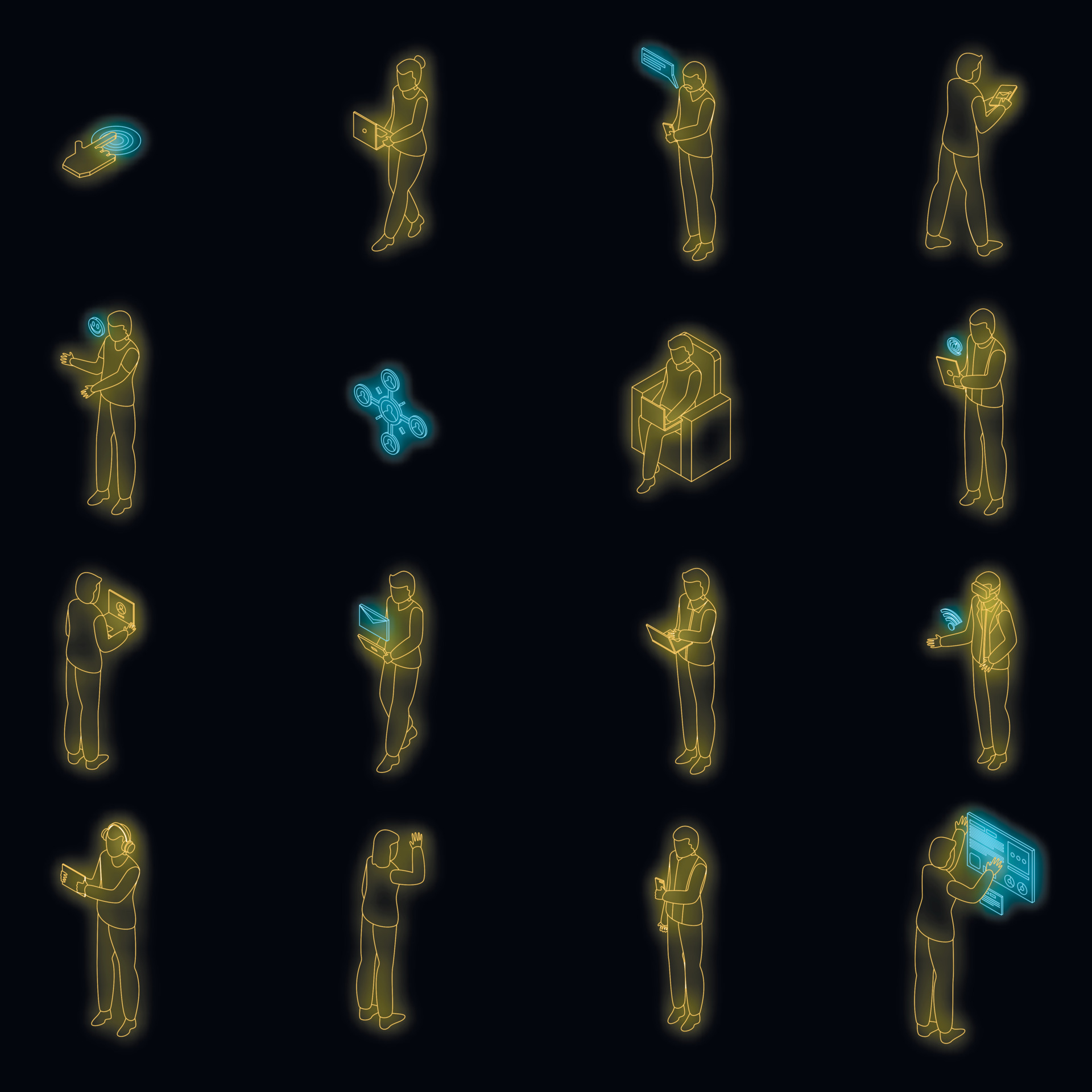 Interaction Icons Set Vector Neon 24239980 Vector Art At Vecteezy