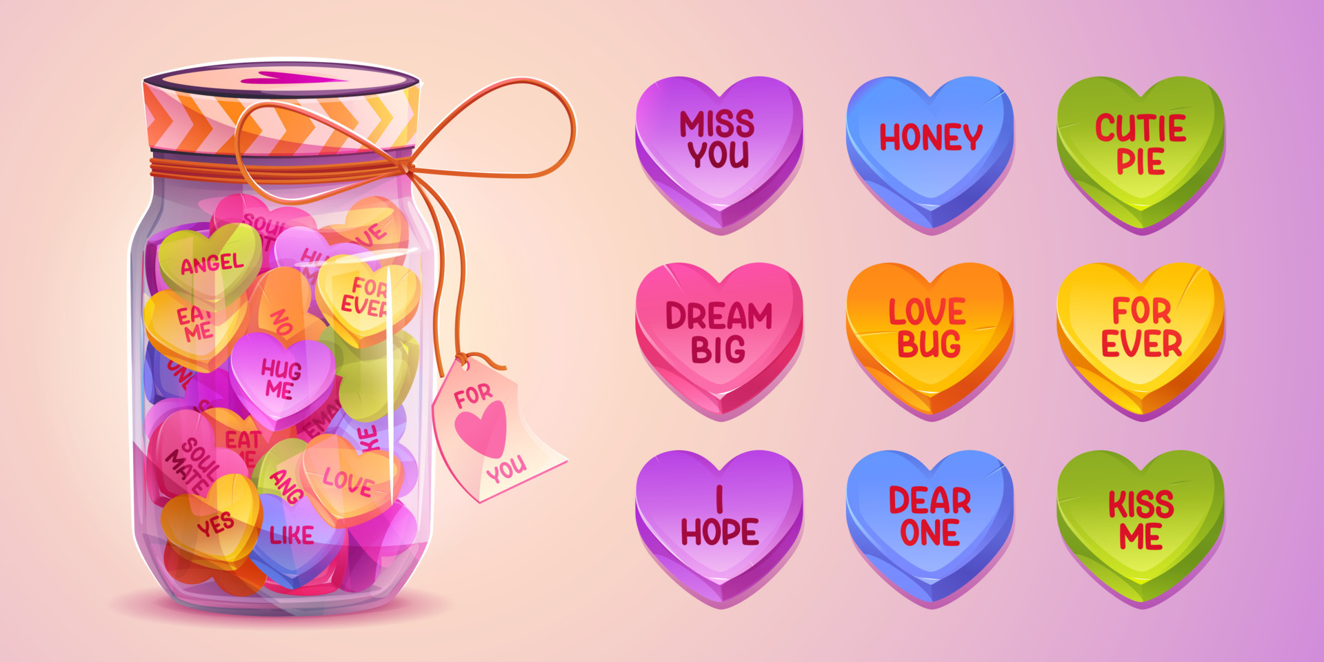 Valentine conversation heart candy in glass jar 24243896 Vector Art at ...