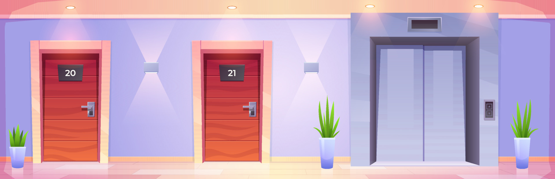 Hotel corridor with elevator and rooms doors 24244023 Vector Art at ...