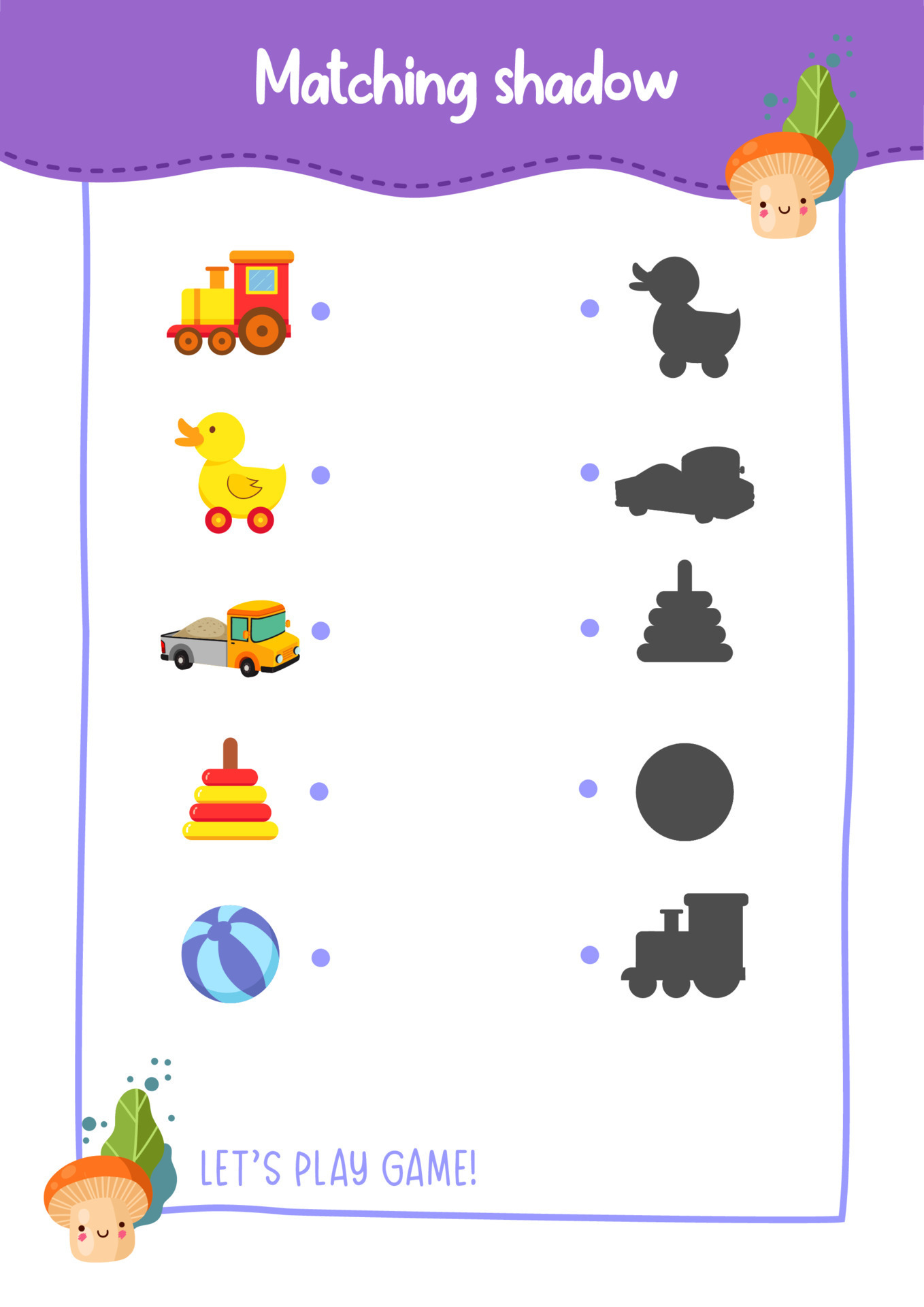 Shadow matching game for kids 24256711 Vector Art at Vecteezy