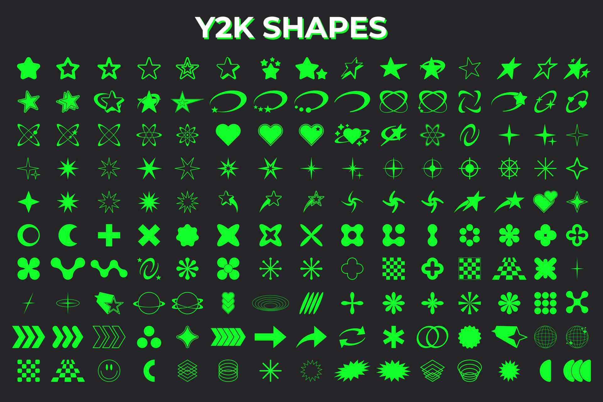 Set of Abstract geometric Y2k shapes trending retro futuristic design elements, infographic ...