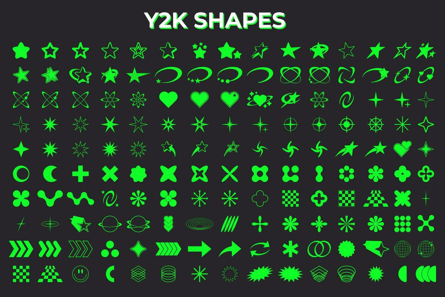 Set Of Abstract Geometric Y2k Shapes Trending Retro Futuristic Design