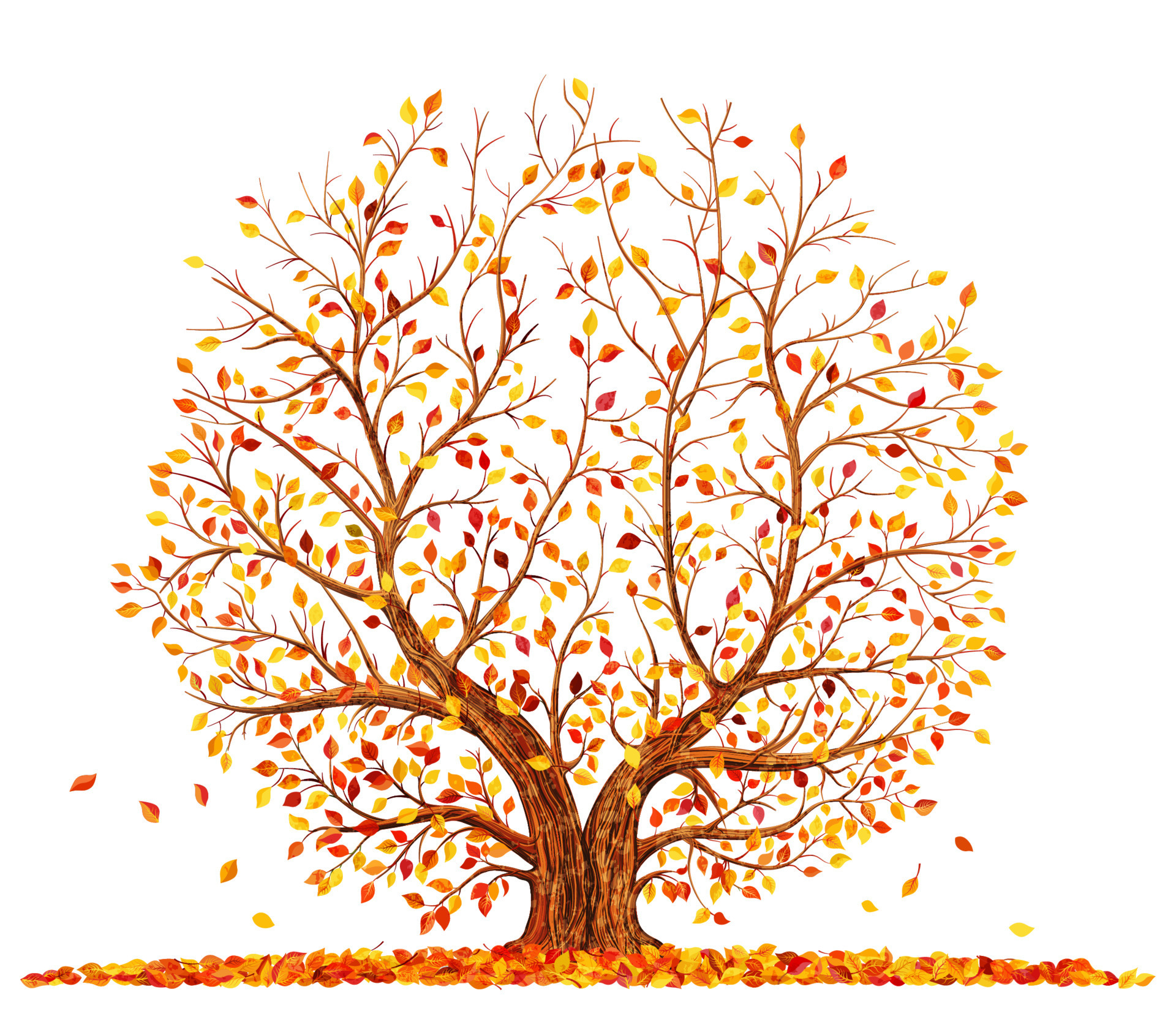 Autumn Tree With Falling Leaves Isolated On White Background Vector autumn-tree-with-falling-leaves-isolated-on-white-background-vector
