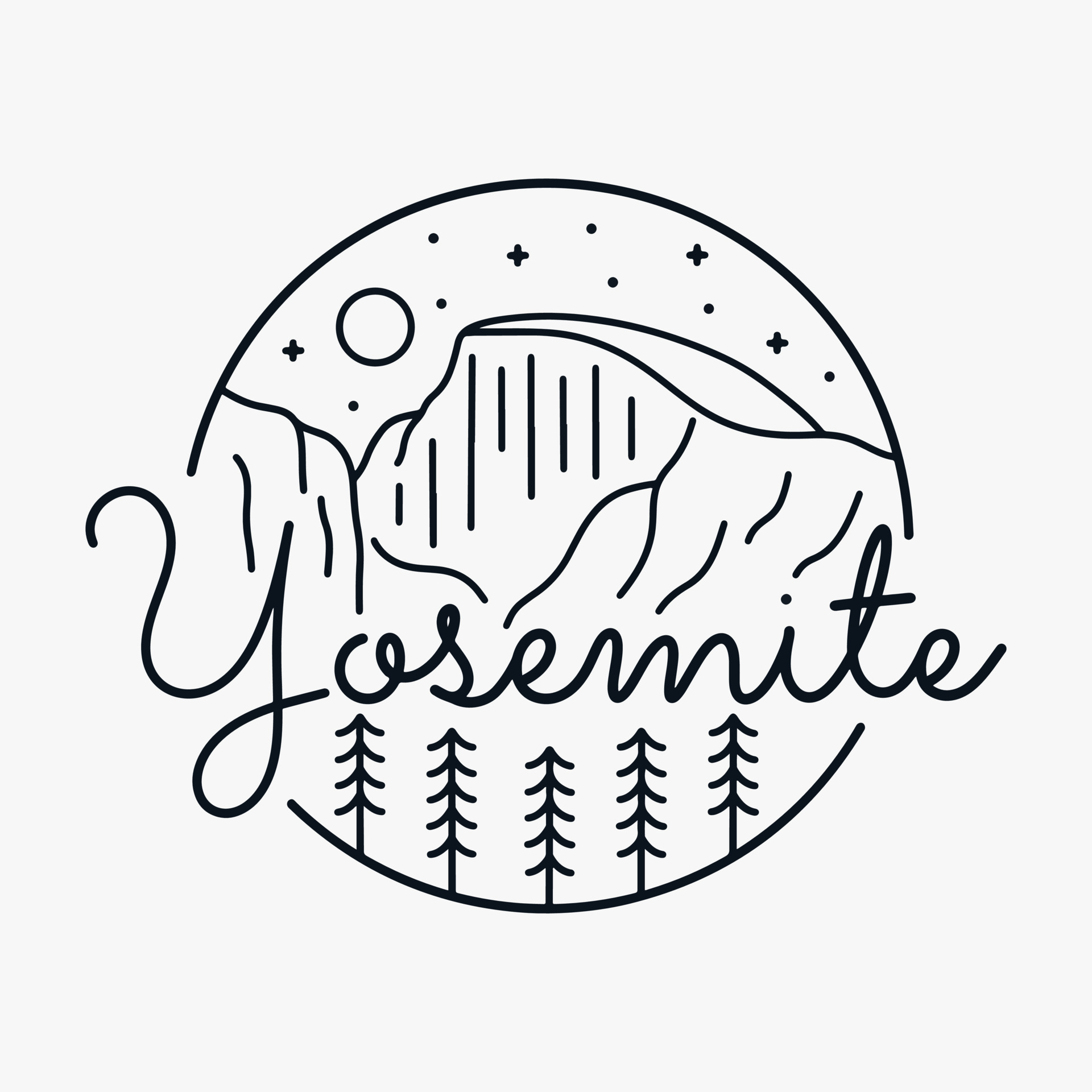 Medio Hazme Yosemite Nacional Parque Mono Línea Gráfico Ilustración